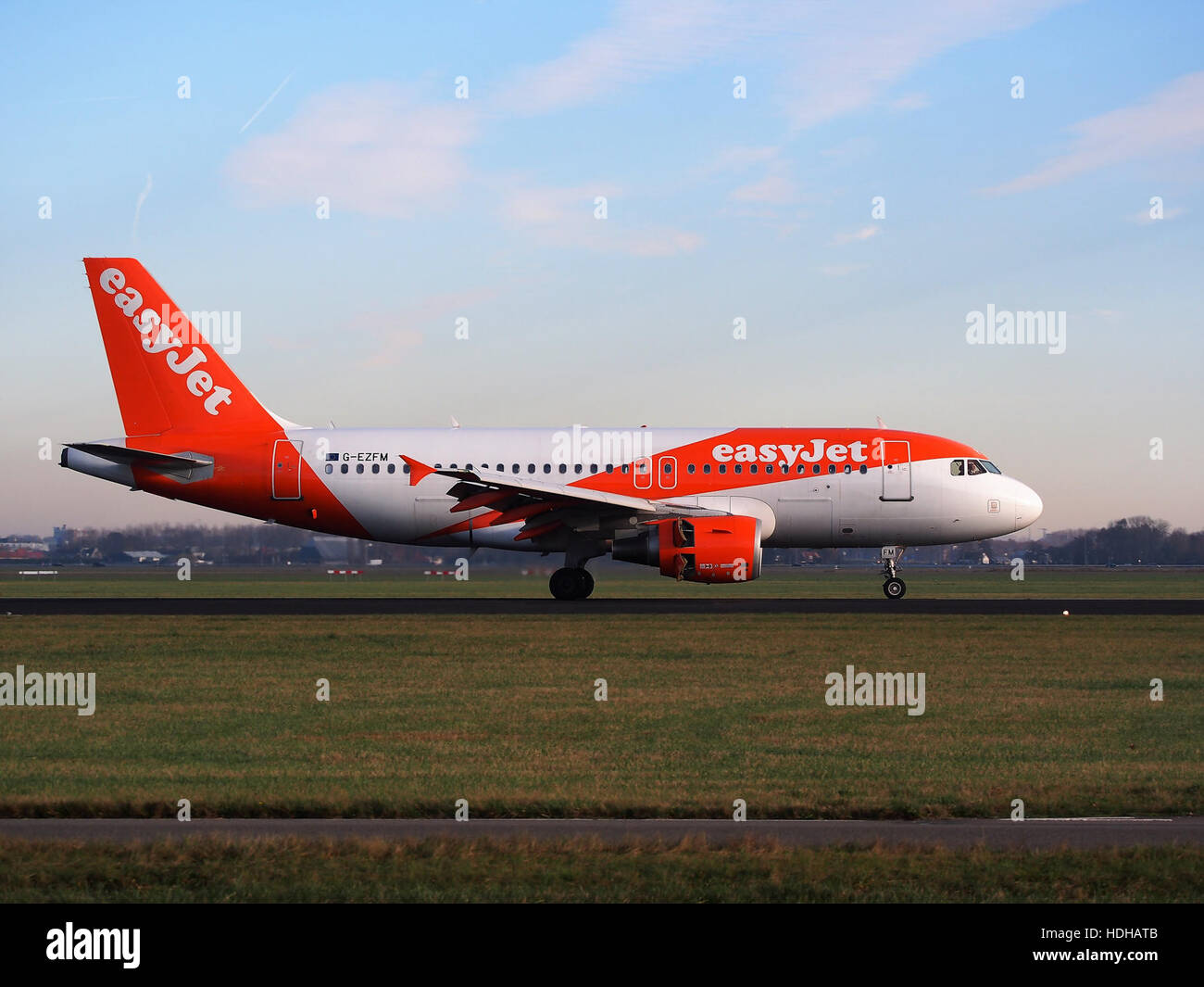 G-EZFM (aircraft) taxiing after landing on runway 18R pic4 Stock Photo ...