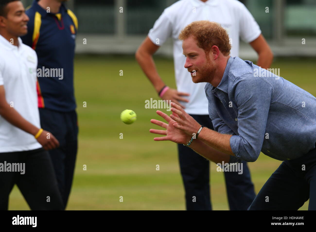 Prince Harry attends a cricket coaching session at Lords Cricket Ground ...
