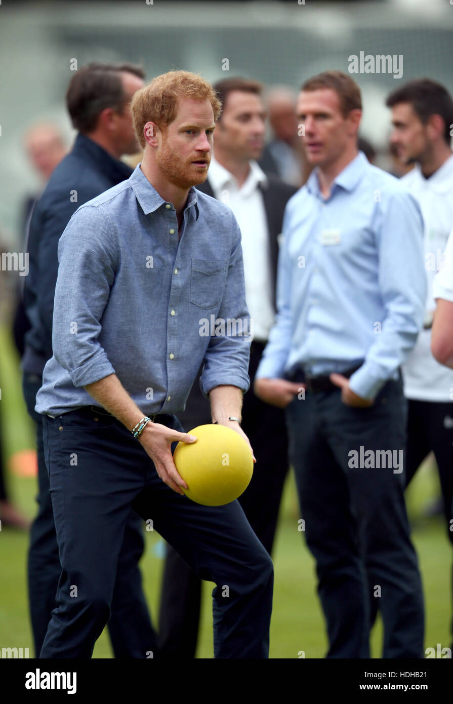 Prince Harry attends a cricket coaching session at Lords Cricket Ground ...