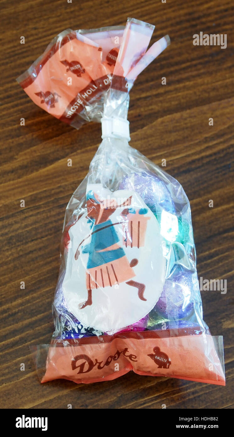 A photo of Droste Easter eggs, featuring the famous Dutch chocolate ...