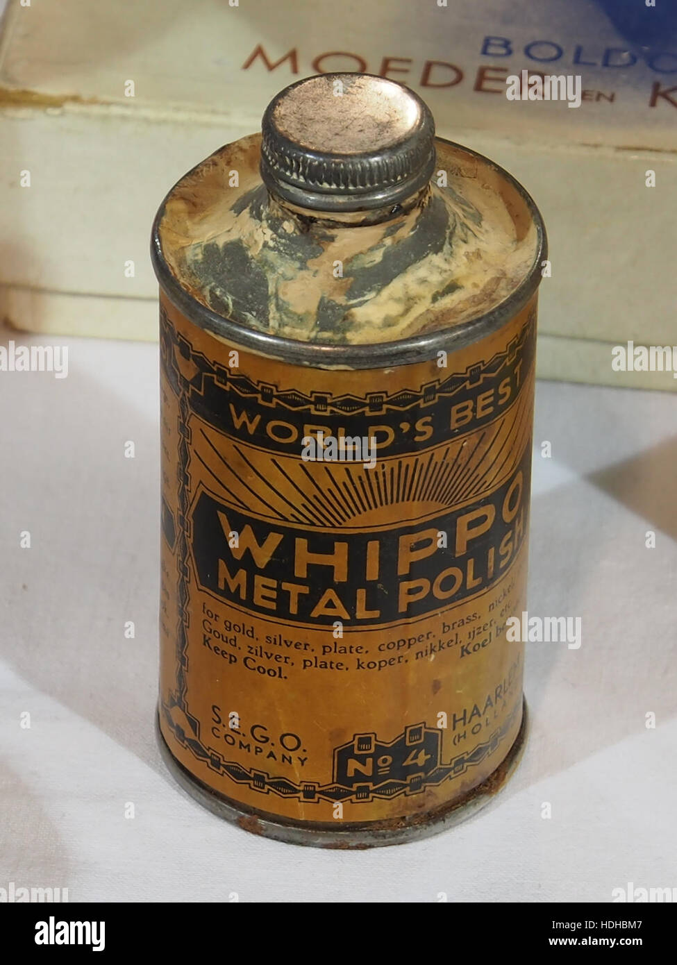 A vintage metal polish tin labeled 'Whippo', used for polishing metal ...