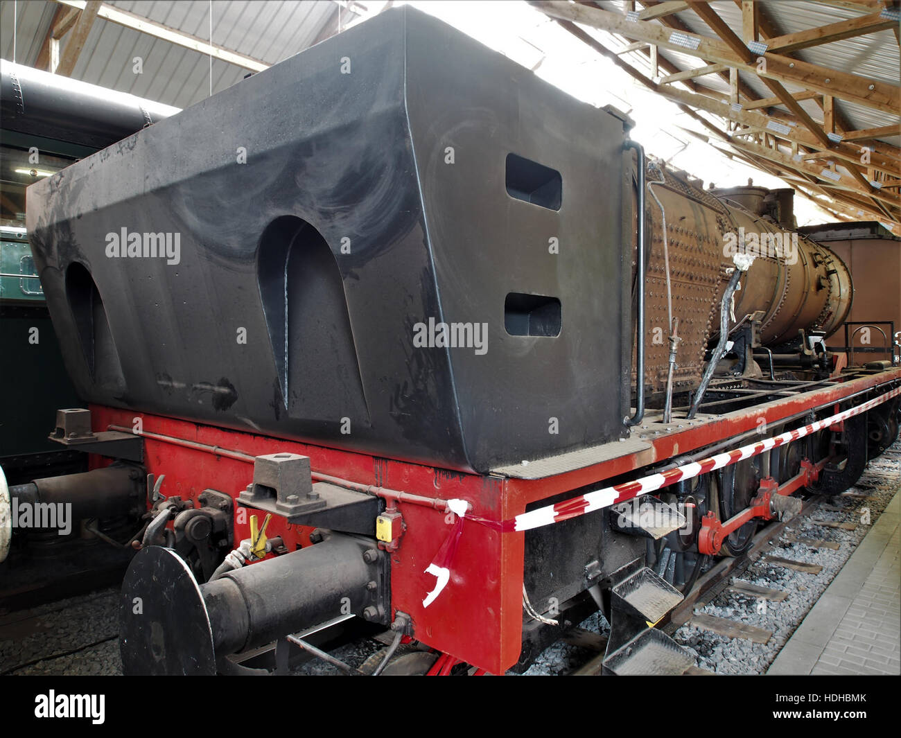The steam locomotive on display at the Treignes Museum is a preserved ...