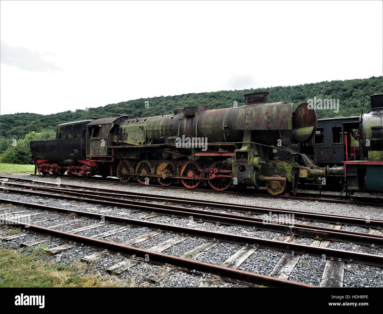 An old steam locomotive at Treignes, captured in a historical ...