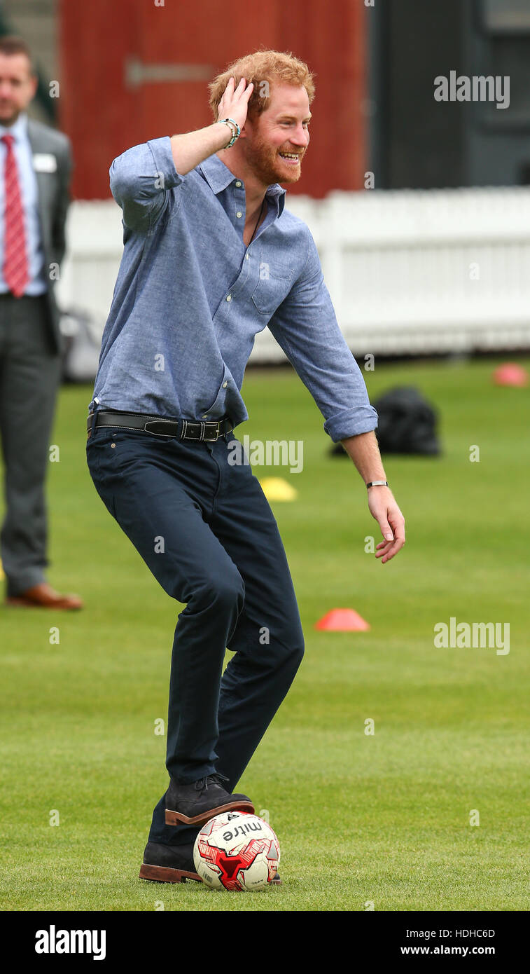 Prince Harry attends a cricket coaching session at Lord's Cricket ...