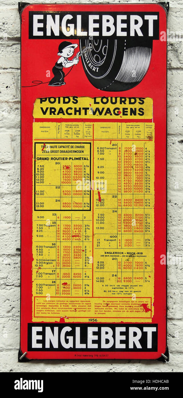 This enamel advertising sign, designed by Englebert, features a ...
