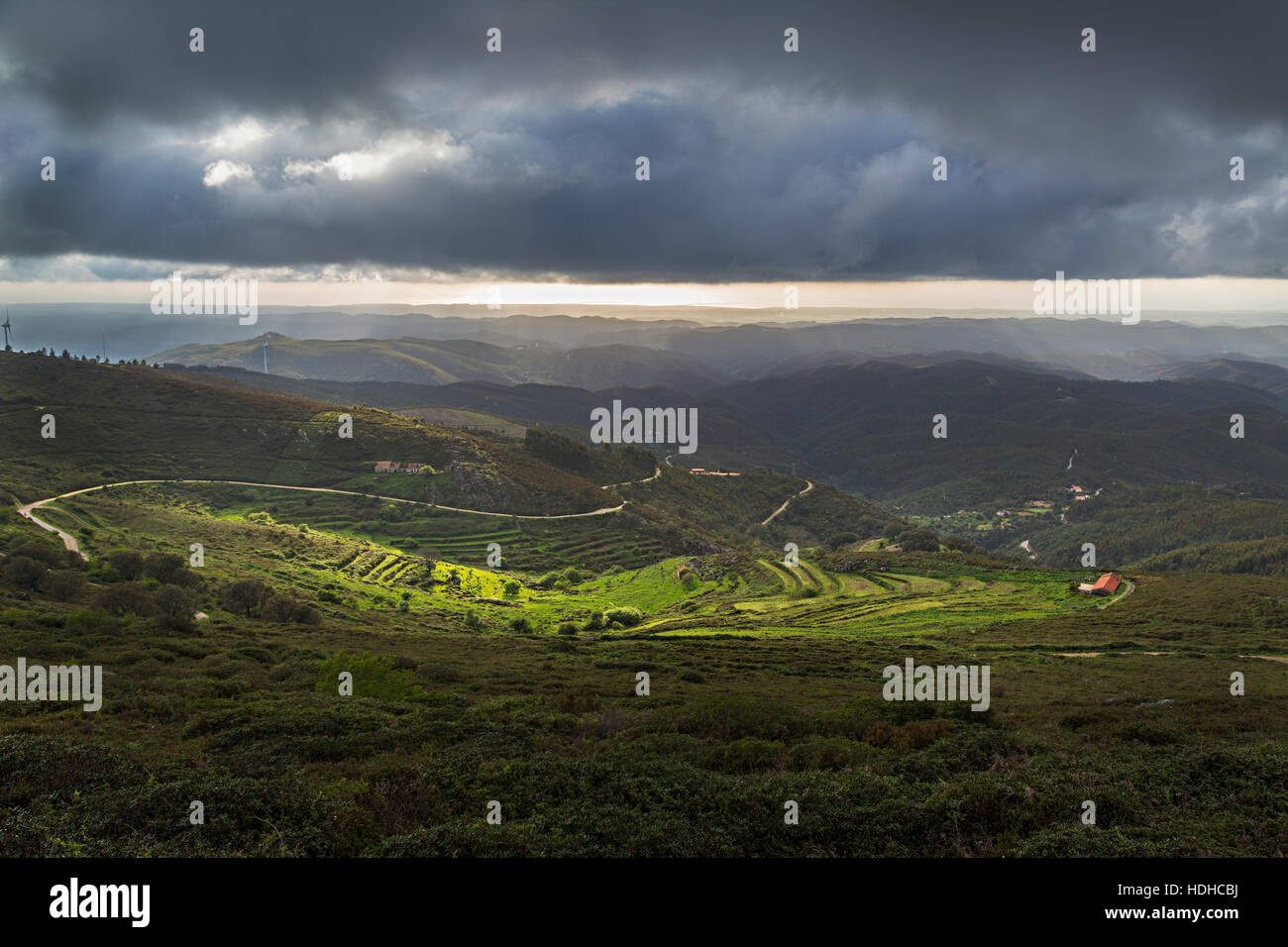 Pattern of fields and mountains at Foia, Algarve, Portugal Stock Photo ...