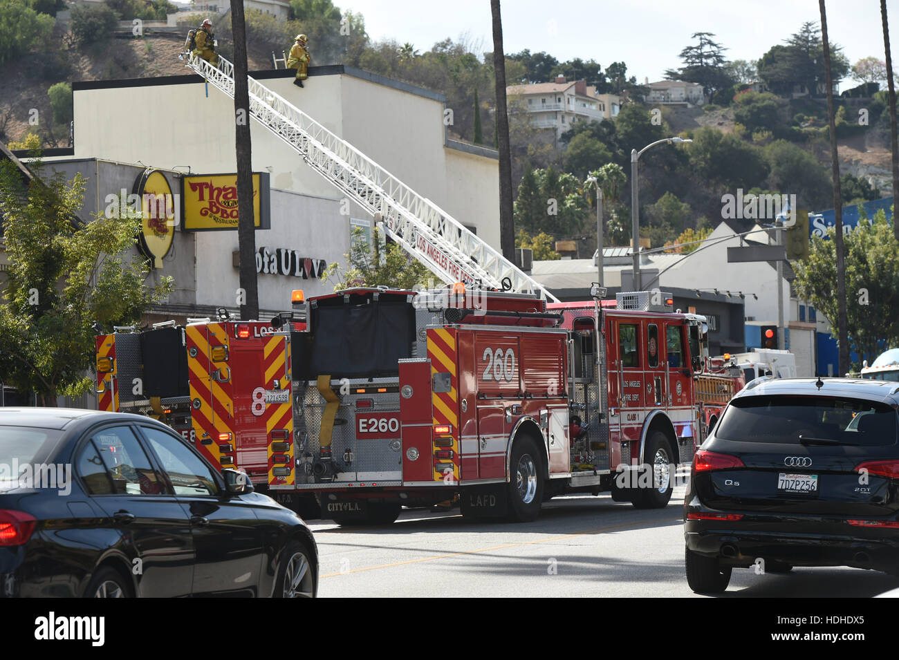 LAFD firefighters respond to an attic fire in an unoccupied building on ...