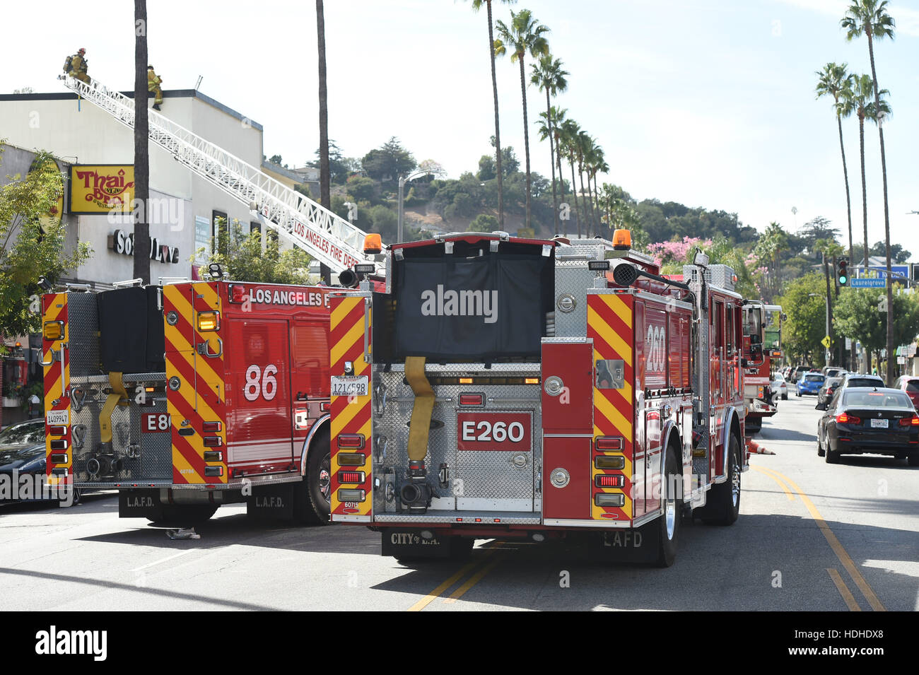 LAFD firefighters respond to an attic fire in an unoccupied building on ...