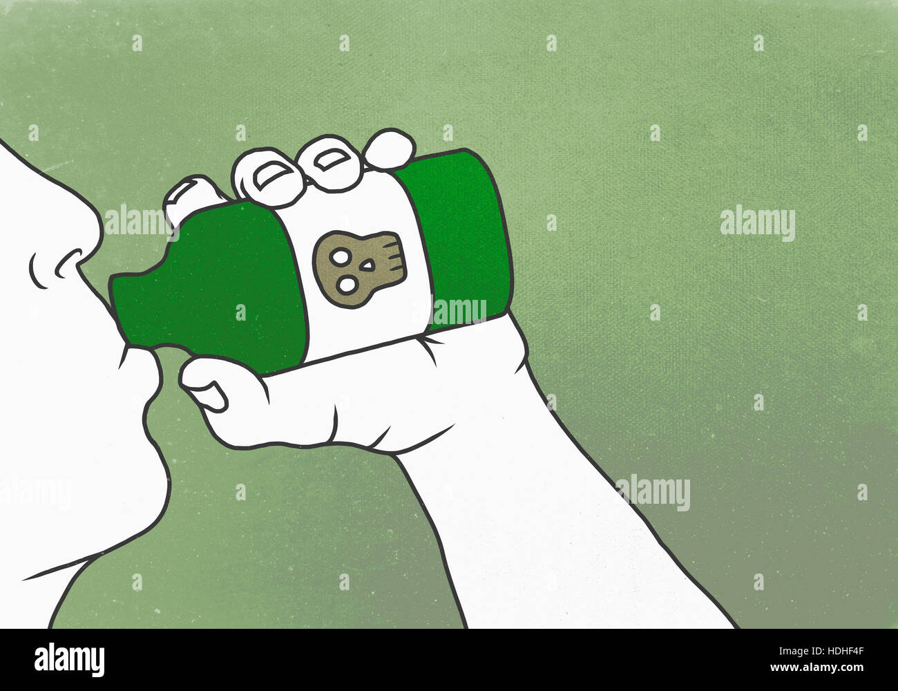 Illustration of man drinking poison against green background ...