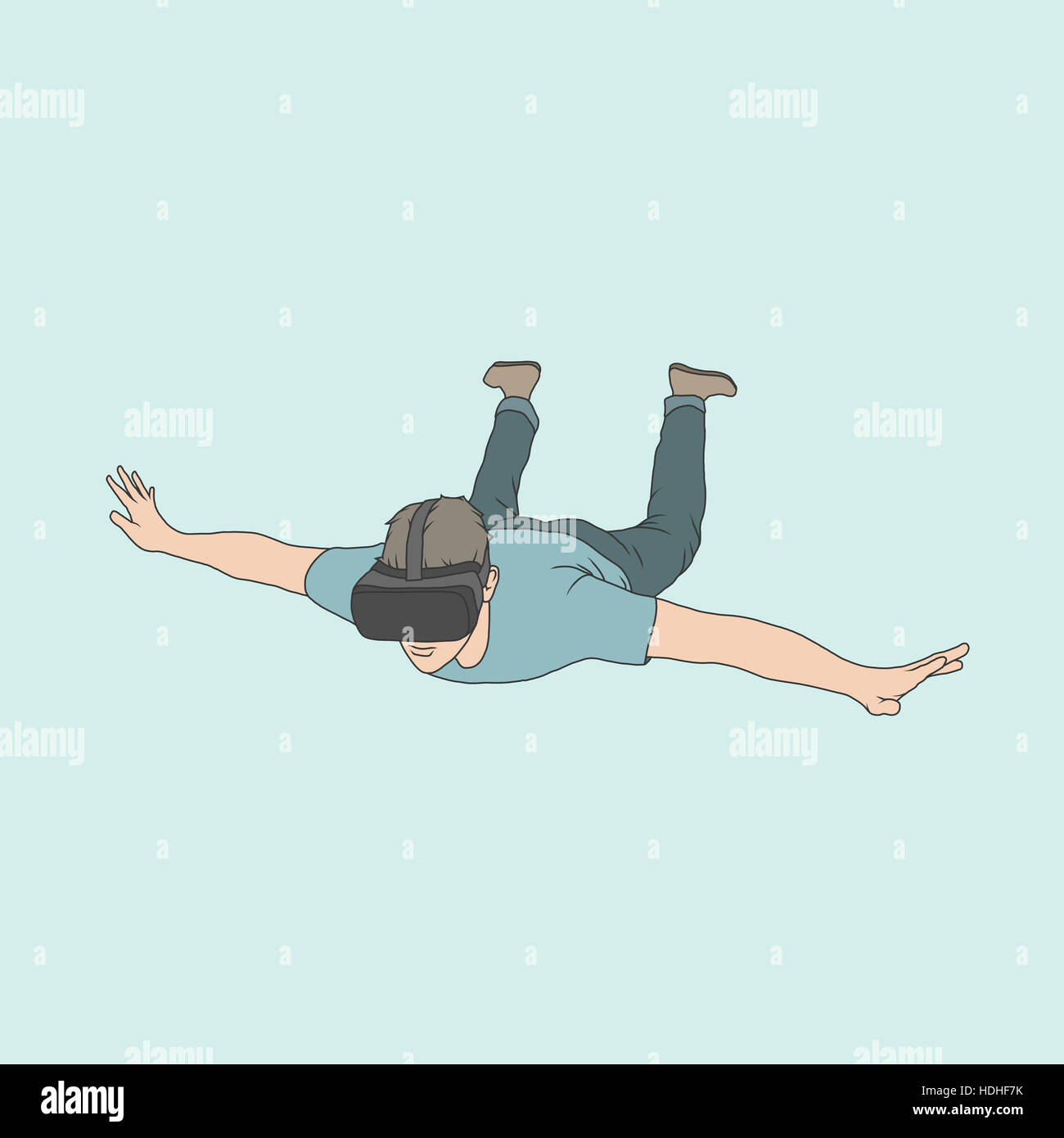 Illustration of man wearing virtual reality headset falling against ...
