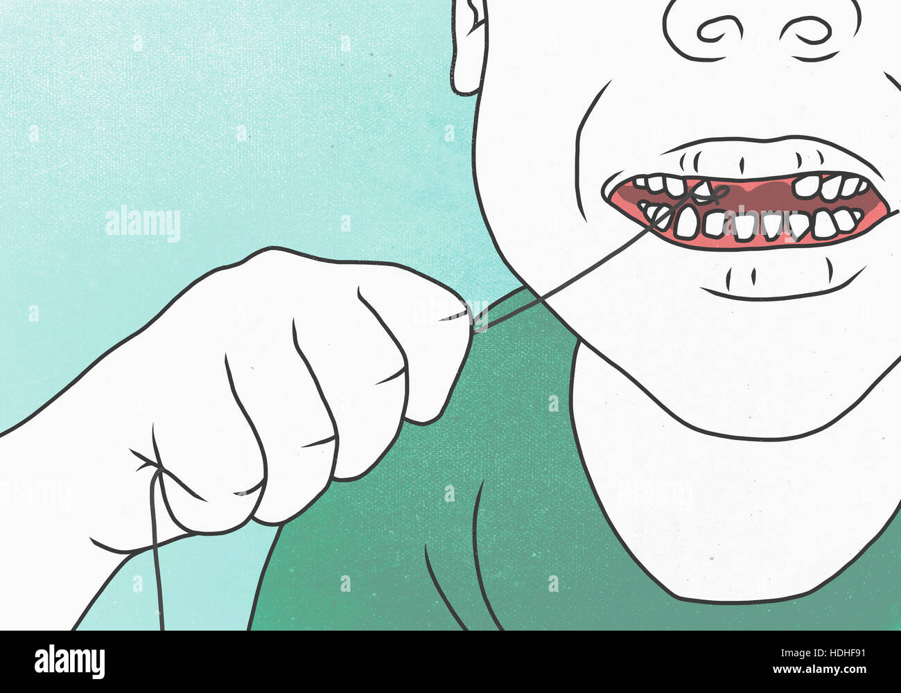Illustration of man pulling teeth from string representing toothache ...