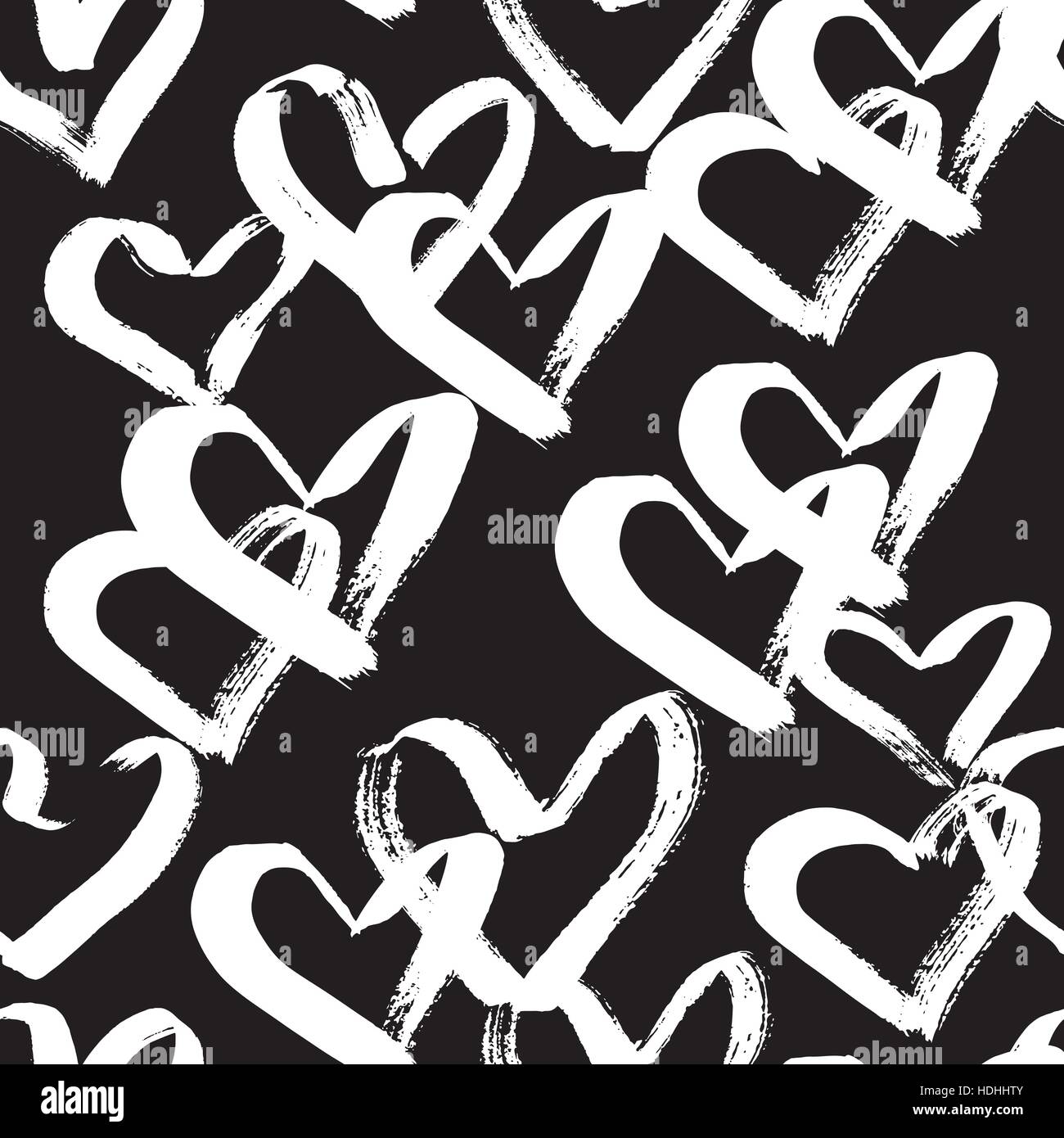 Abstract seamless heart pattern. Ink illustration. Black and white ...