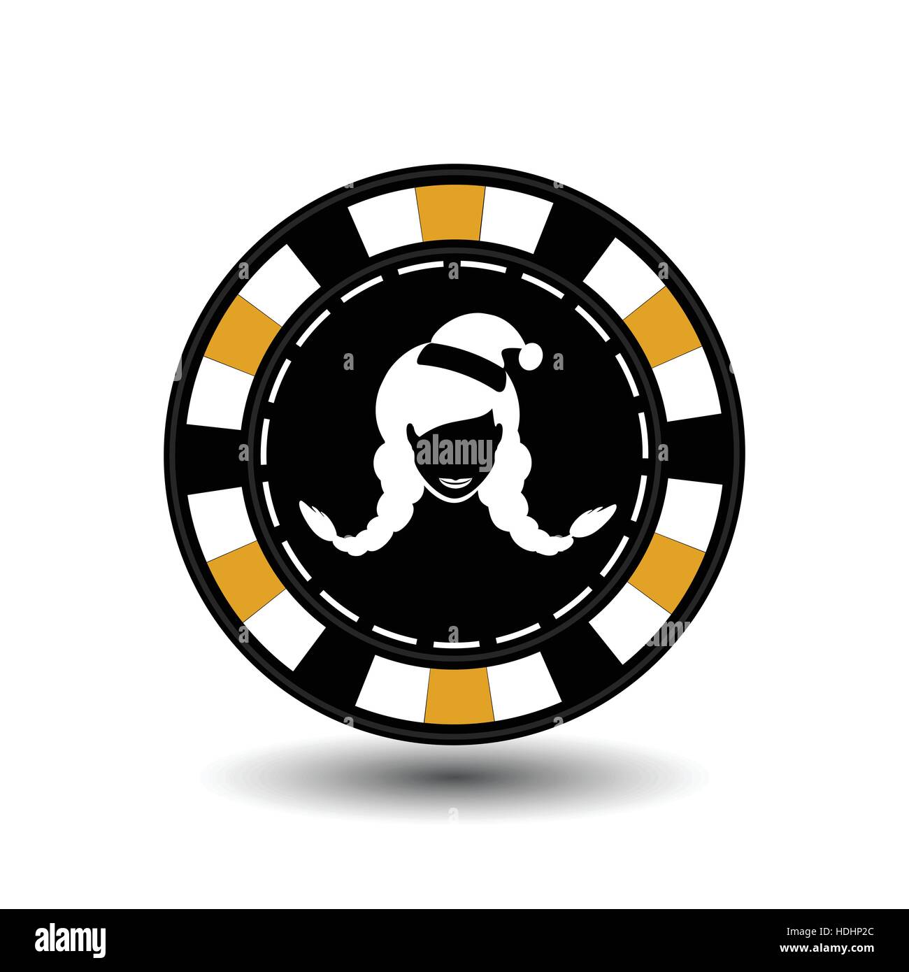 Poker chip Christmas. Yellow. Female Santa Claus white in the middle ...