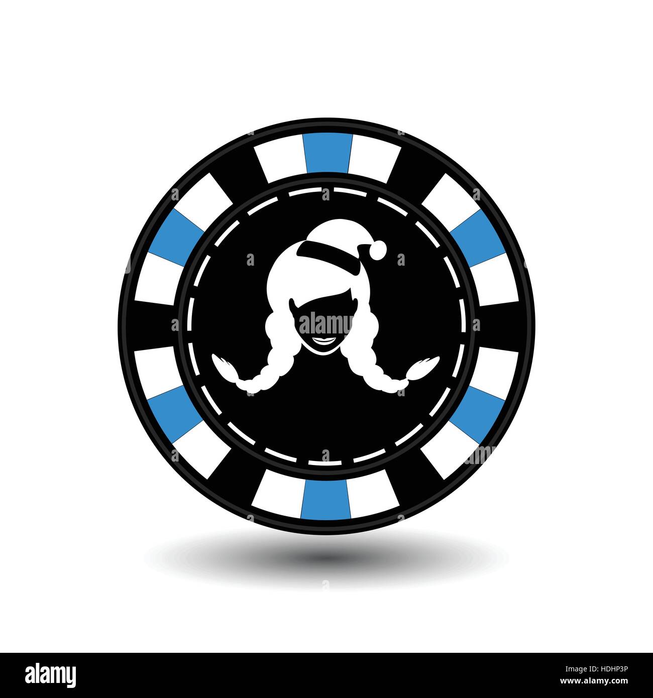 Poker chip Christmas. Blue. Female Santa Claus white in the middle ...