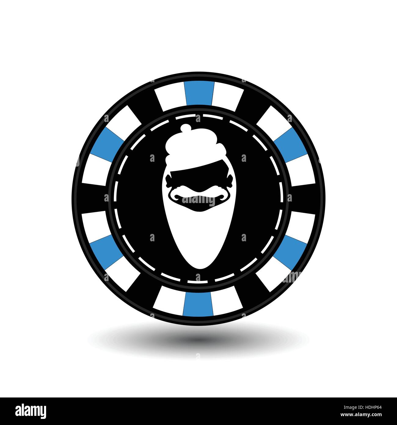 Poker chip Christmas. Blue. With white Santa Claus cap in the middle ...