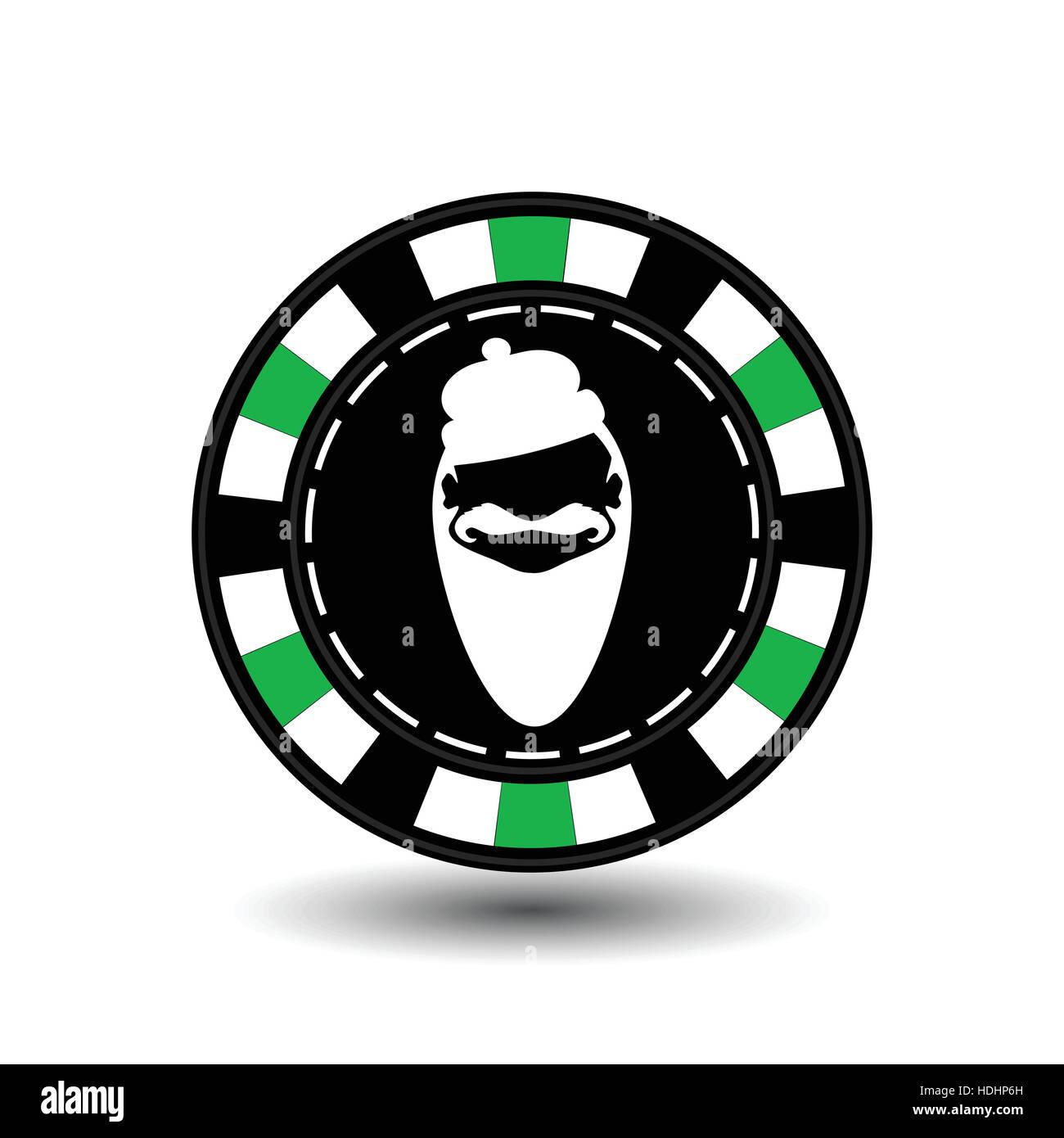 Poker chip Christmas. Green. With white Santa Claus cap in the middle ...