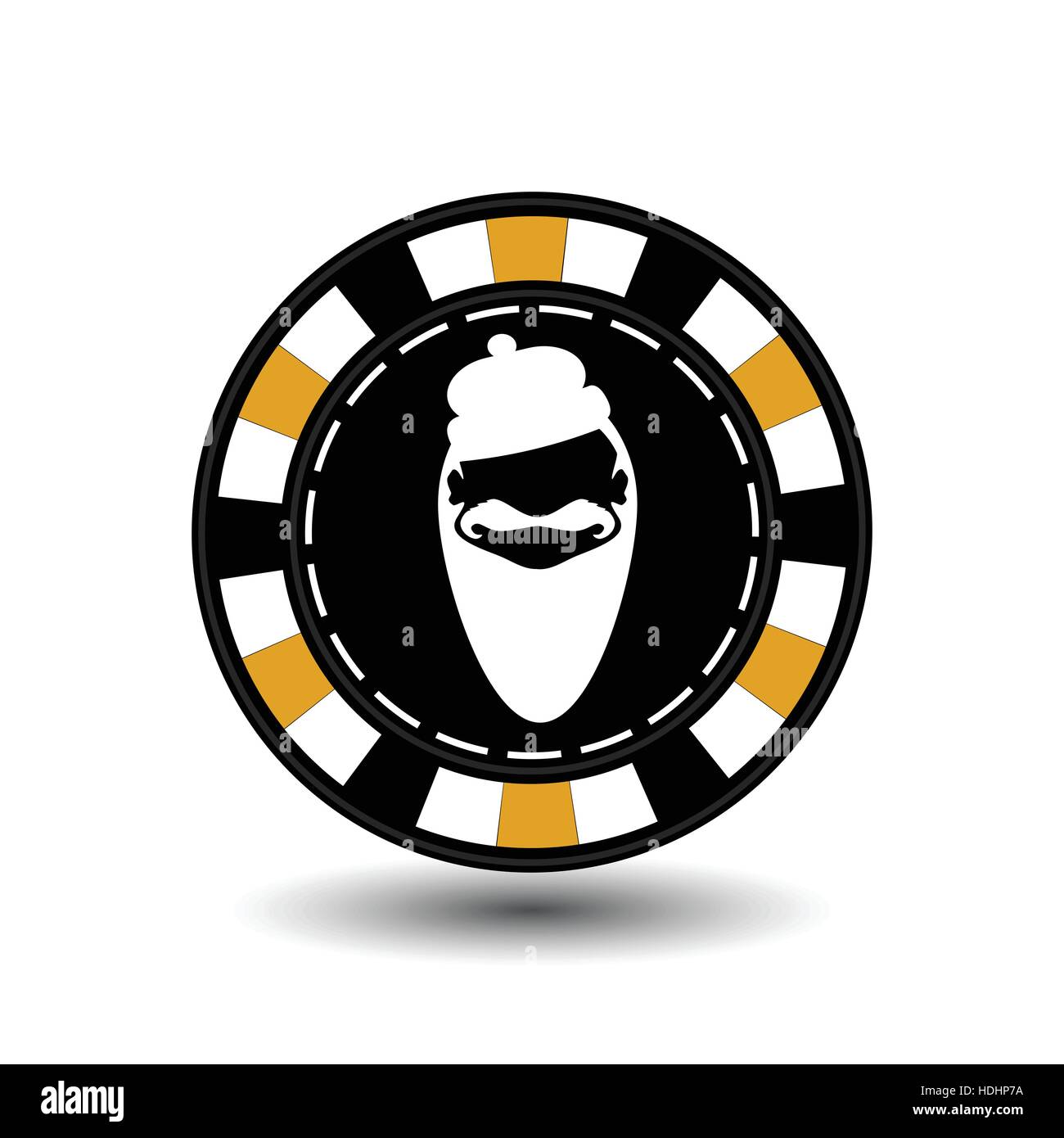 Poker chip Christmas. Yellow. With white Santa Claus cap in the middle ...