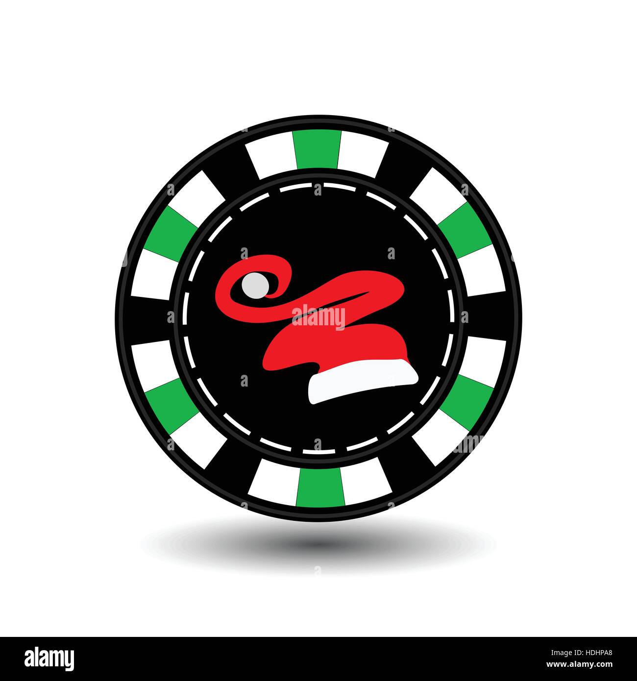 Poker chip Christmas. Green. Cap of Santa Claus in the middle ...