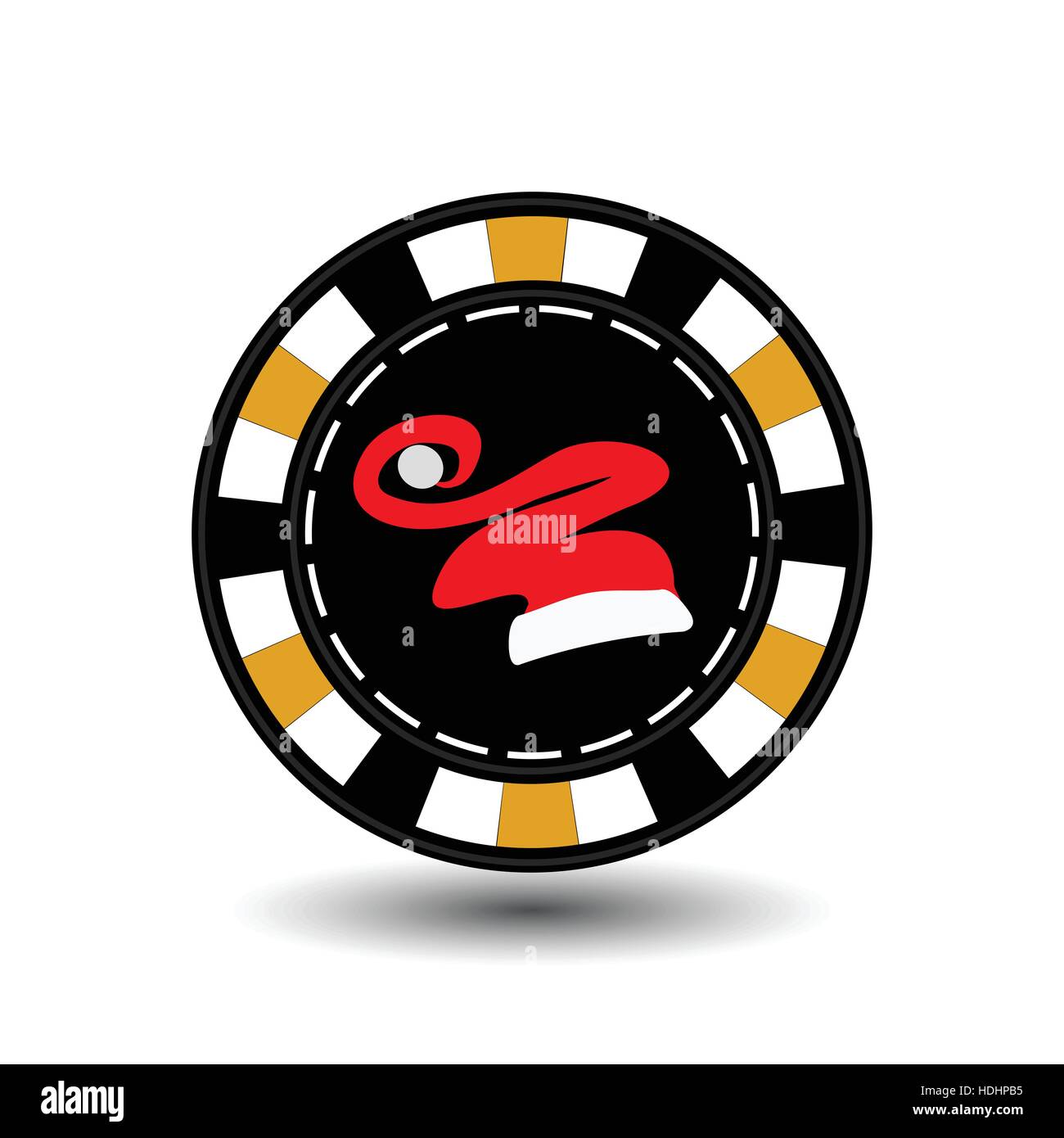 Poker chip Christmas. Yellow. Cap of Santa Claus in the middle ...