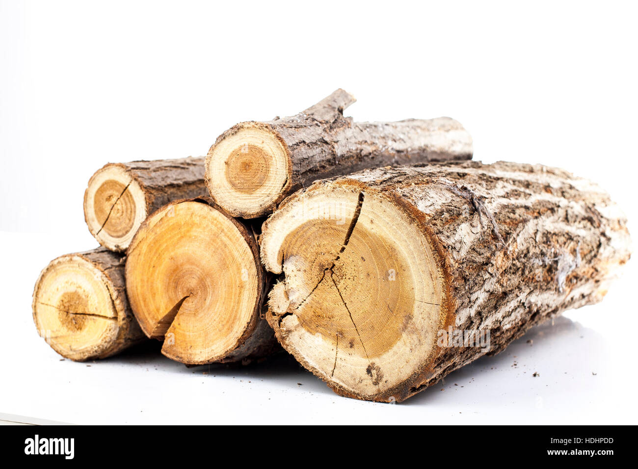 Pine logs on white background. Studio photo. Split wood. Oak tree for ...