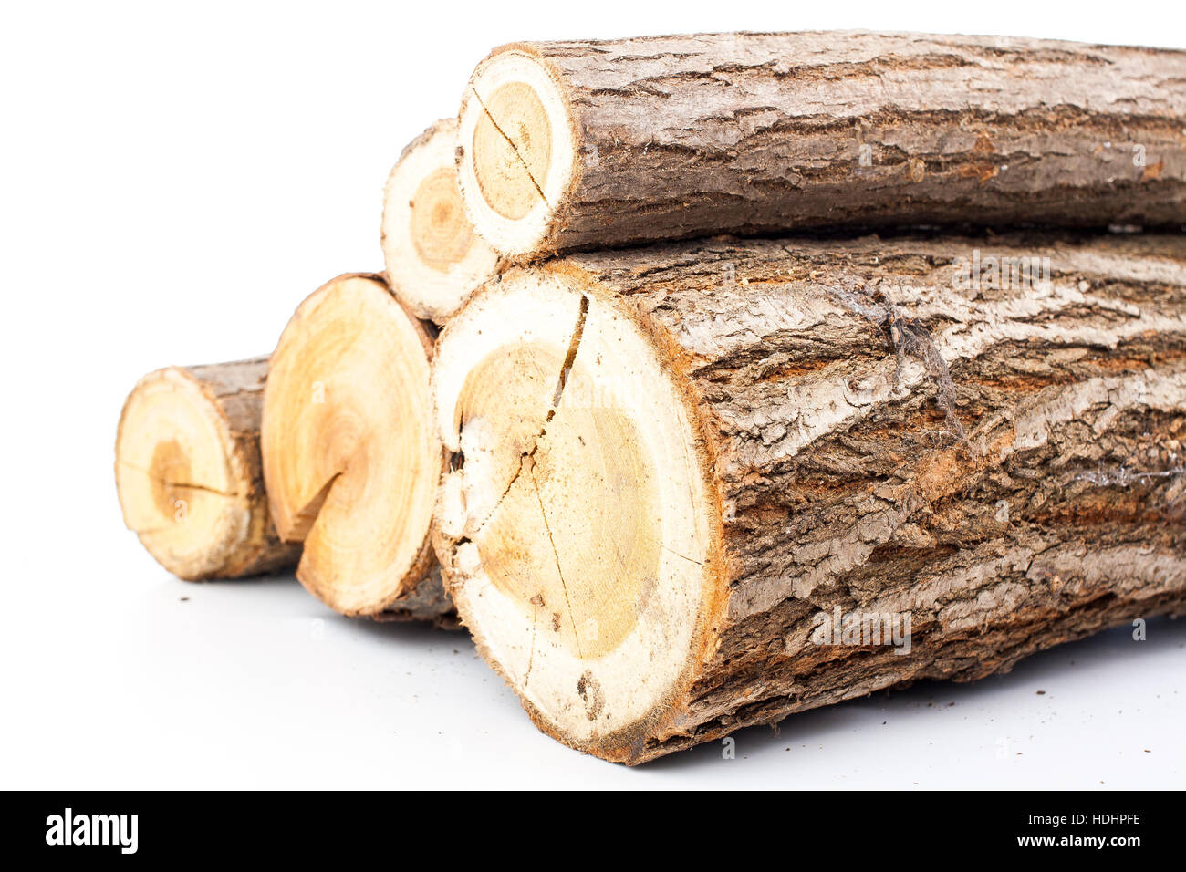 Pine logs on white background. Studio photo. Split wood. Oak tree for ...