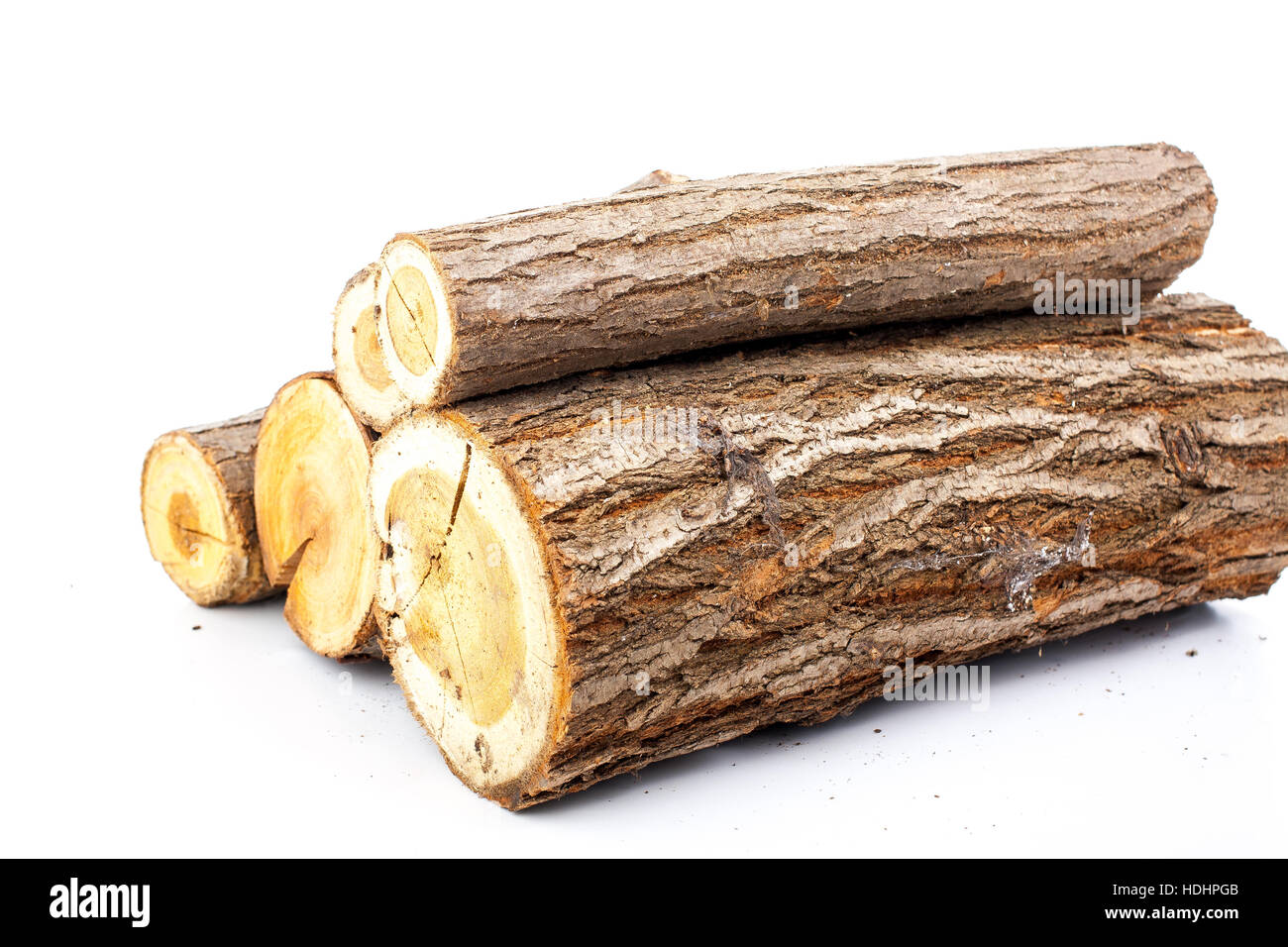 Pine logs on white background. Studio photo. Split wood. Oak tree for ...