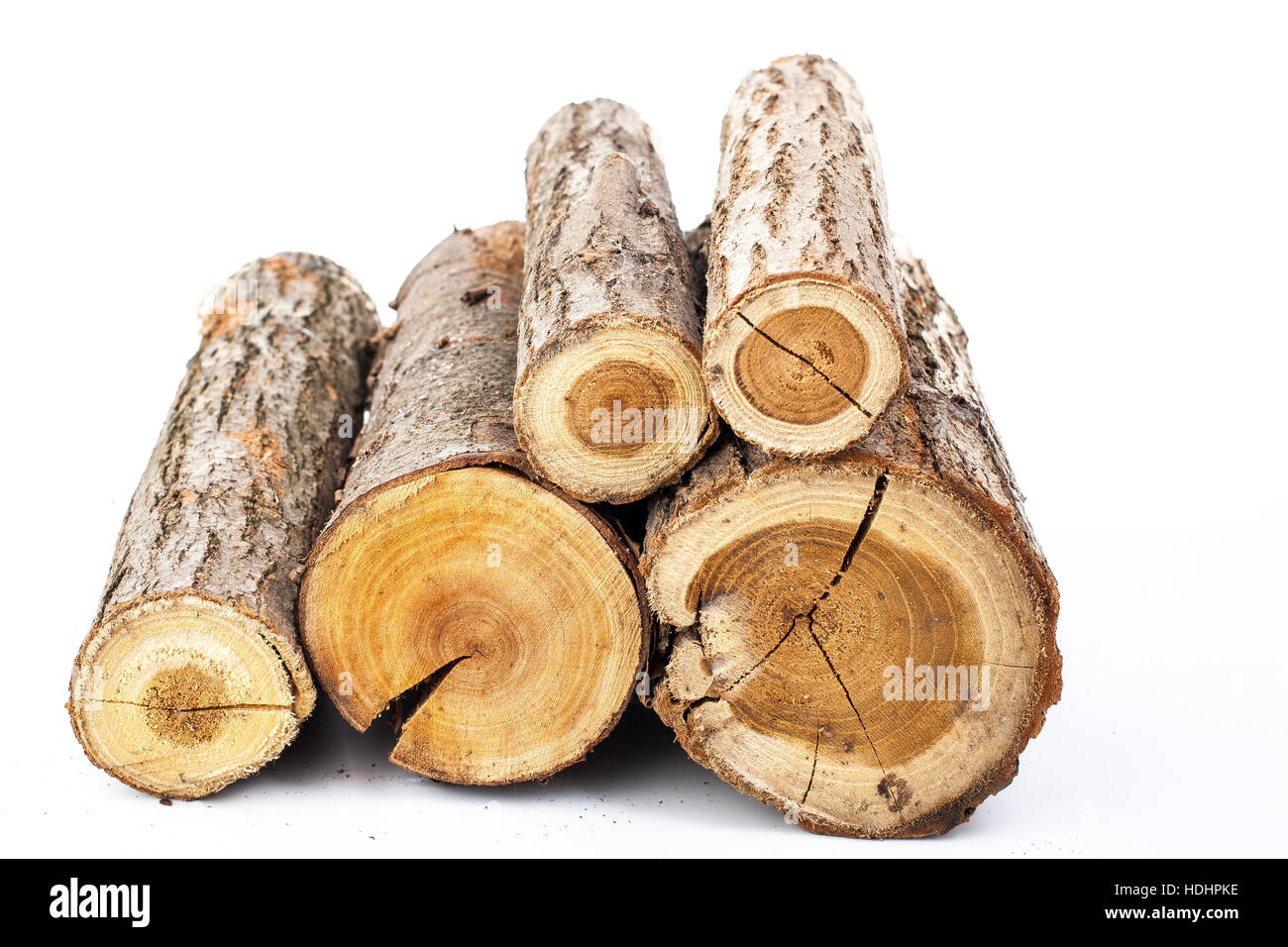 Pine logs on white background. Studio photo. Split wood. Oak tree for ...
