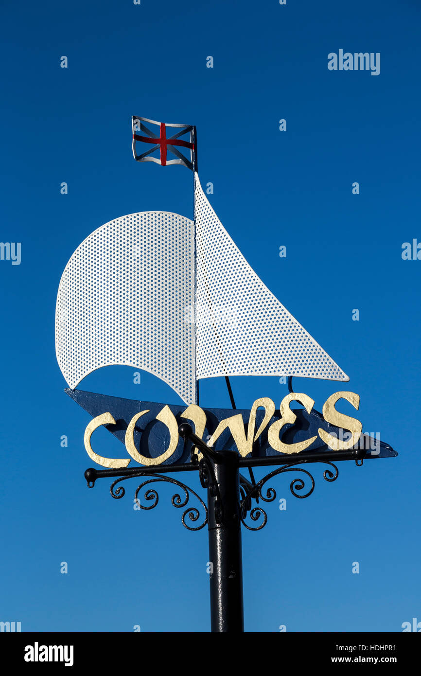 Sign at entrance to town on coast road, Cowes, Isle of Wight, UK Stock ...