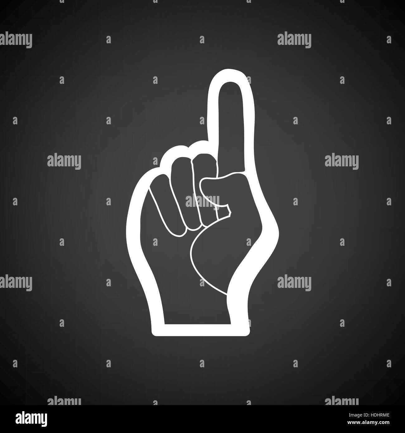 Fan foam hand with number one gesture icon. Black background with white ...