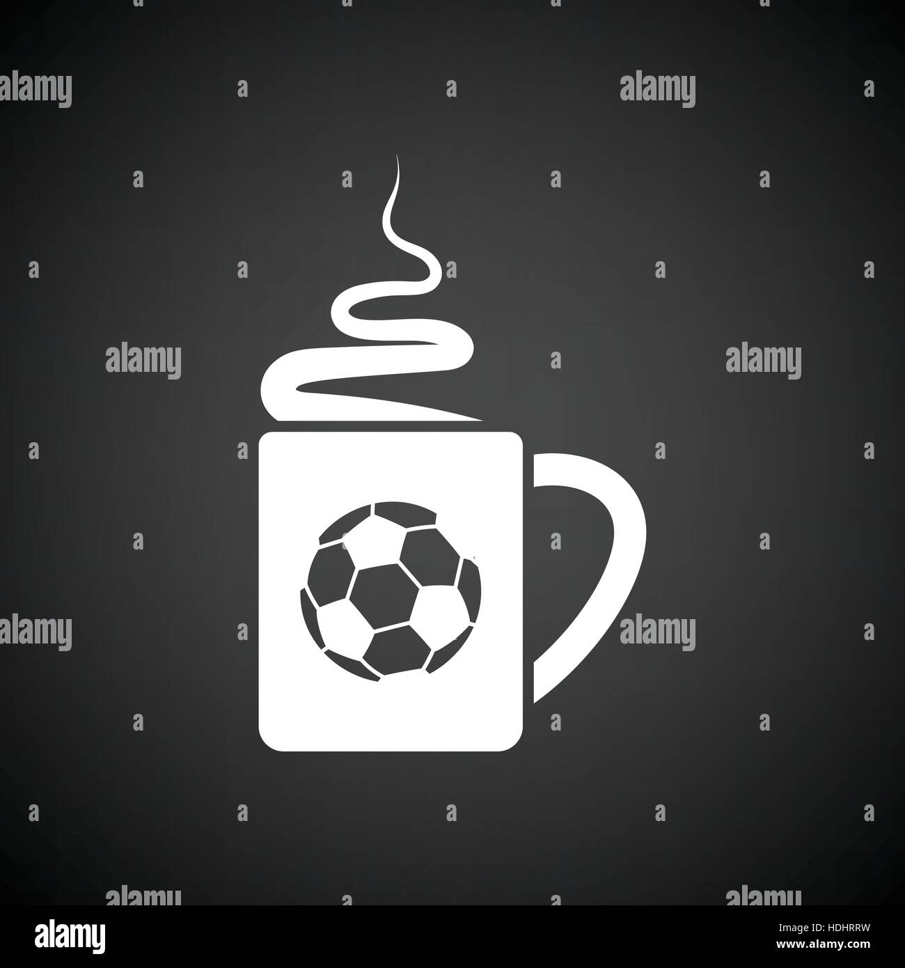 Football fans coffee cup with smoke icon. Black background with white ...