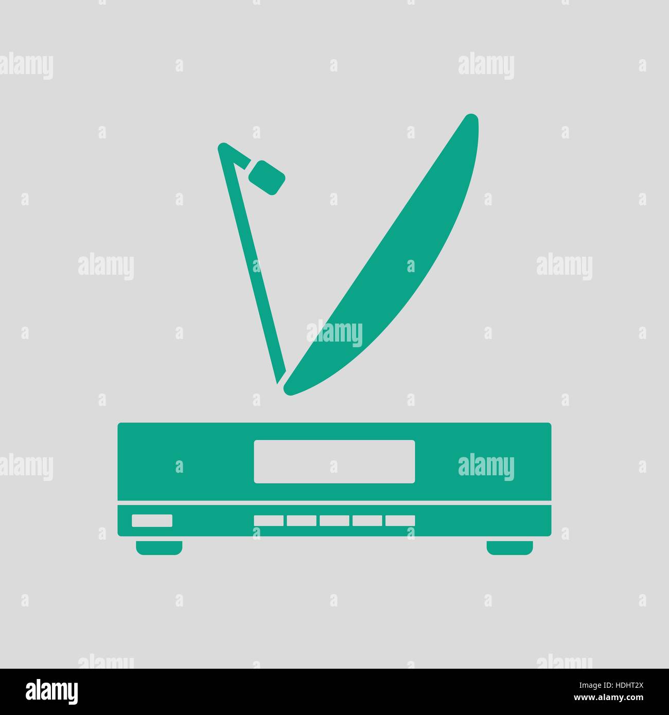 Satellite receiver with antenna icon. Gray background with green ...