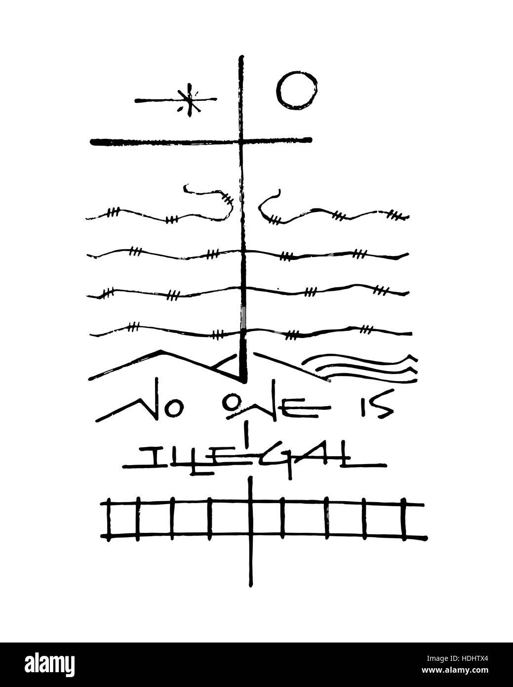 Hand drawn vector illustration or drawing of a Cross and other symbols ...