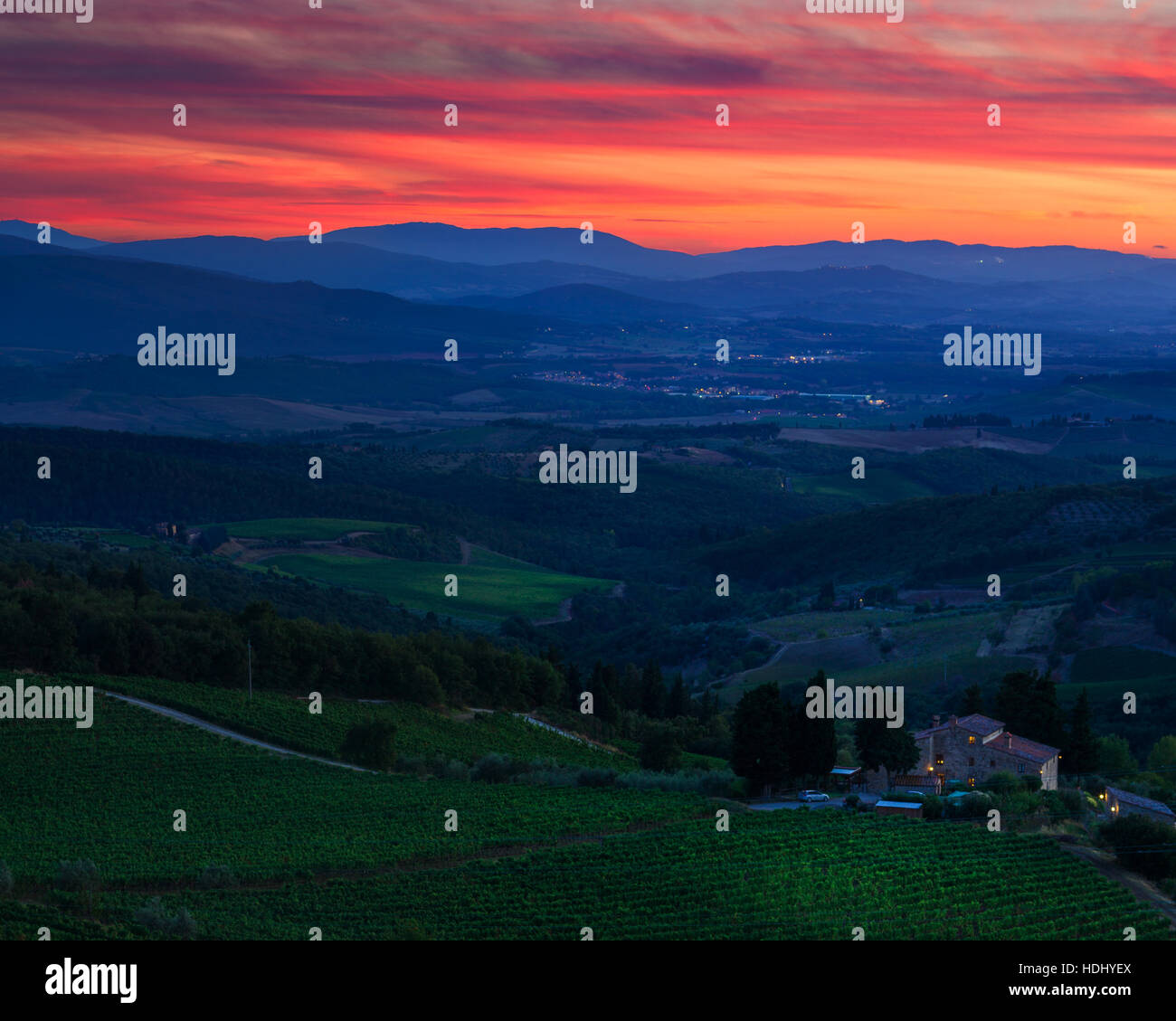 Tuscany Red Sunset Stock Photo - Alamy