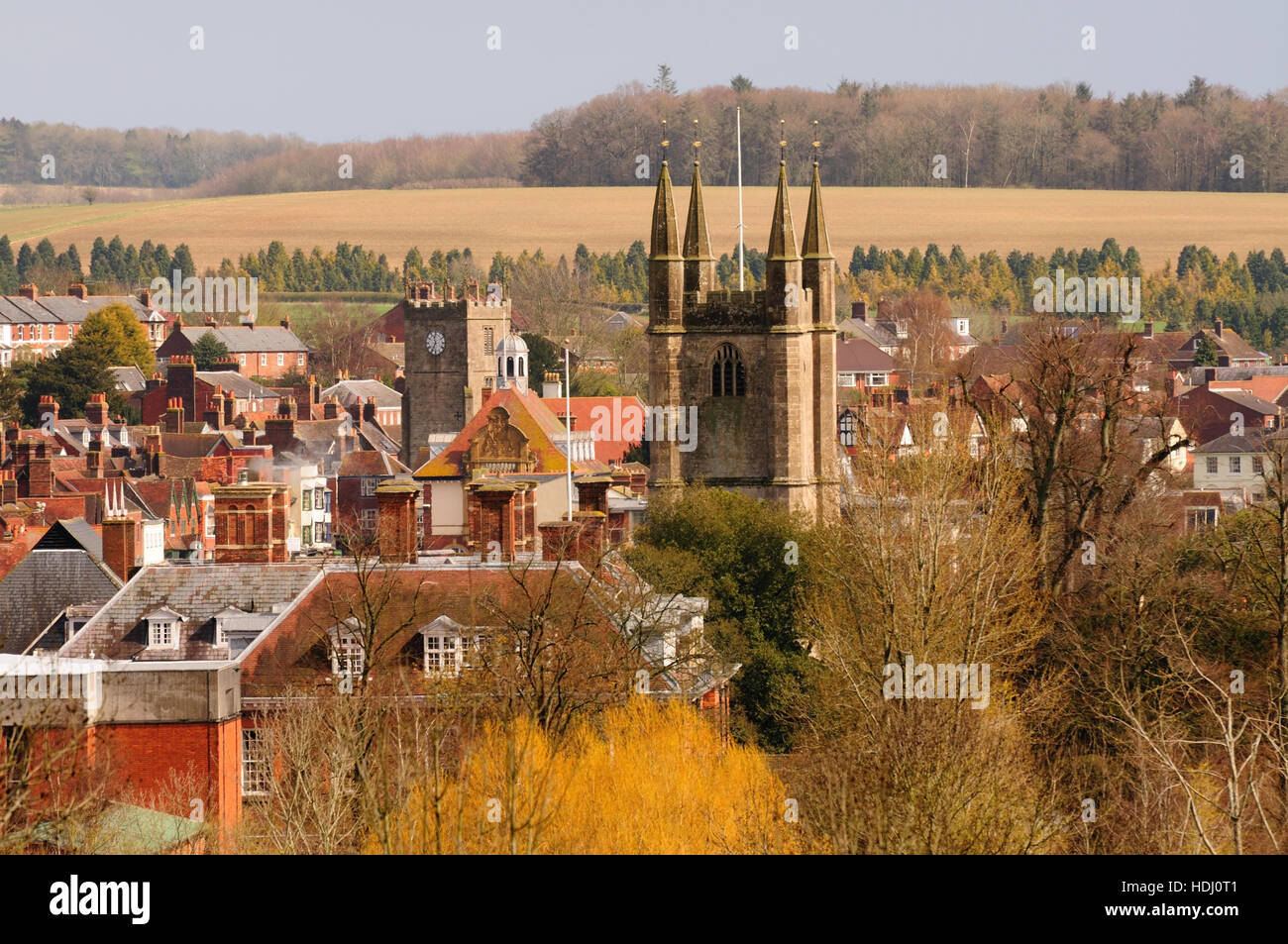 Rooftop view across the market town of Marlborough, Wiltshire Stock ...