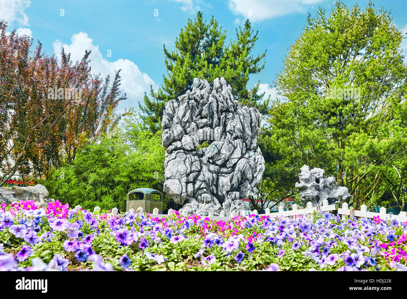 Typical Chinese garden, park with bizarre rocks. Beijing, China Stock ...