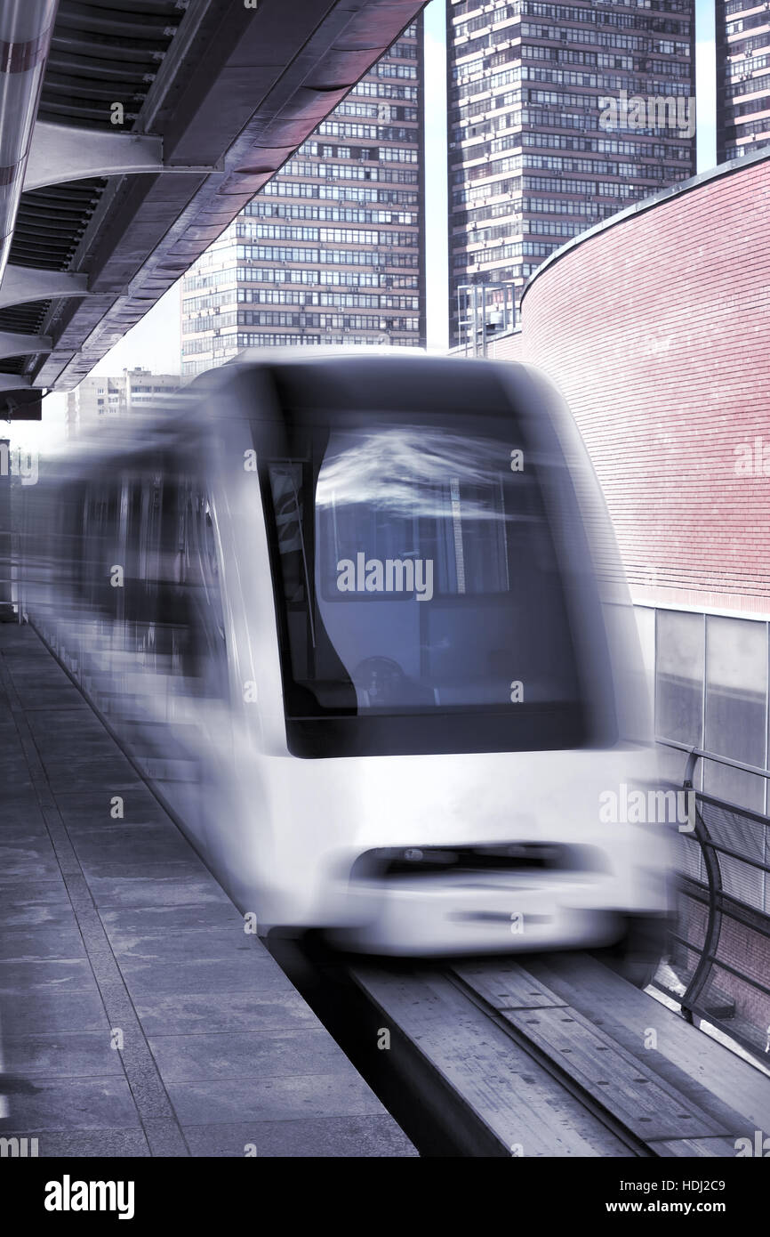 Monorail fast train on railway, close-up Stock Photo - Alamy
