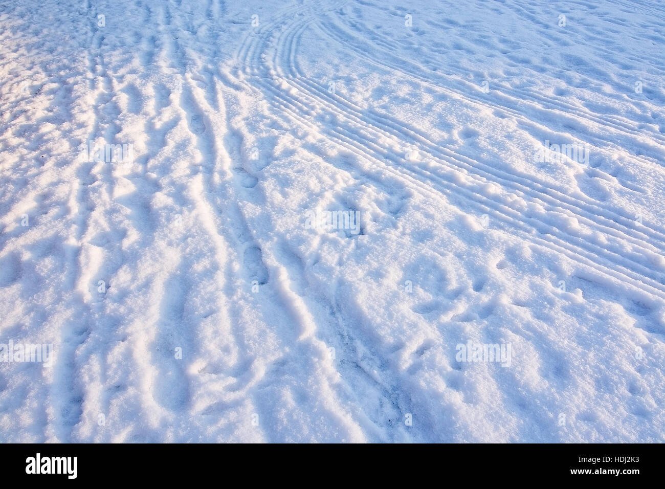 Snow background texture with tracks and foot prints copy space Stock ...