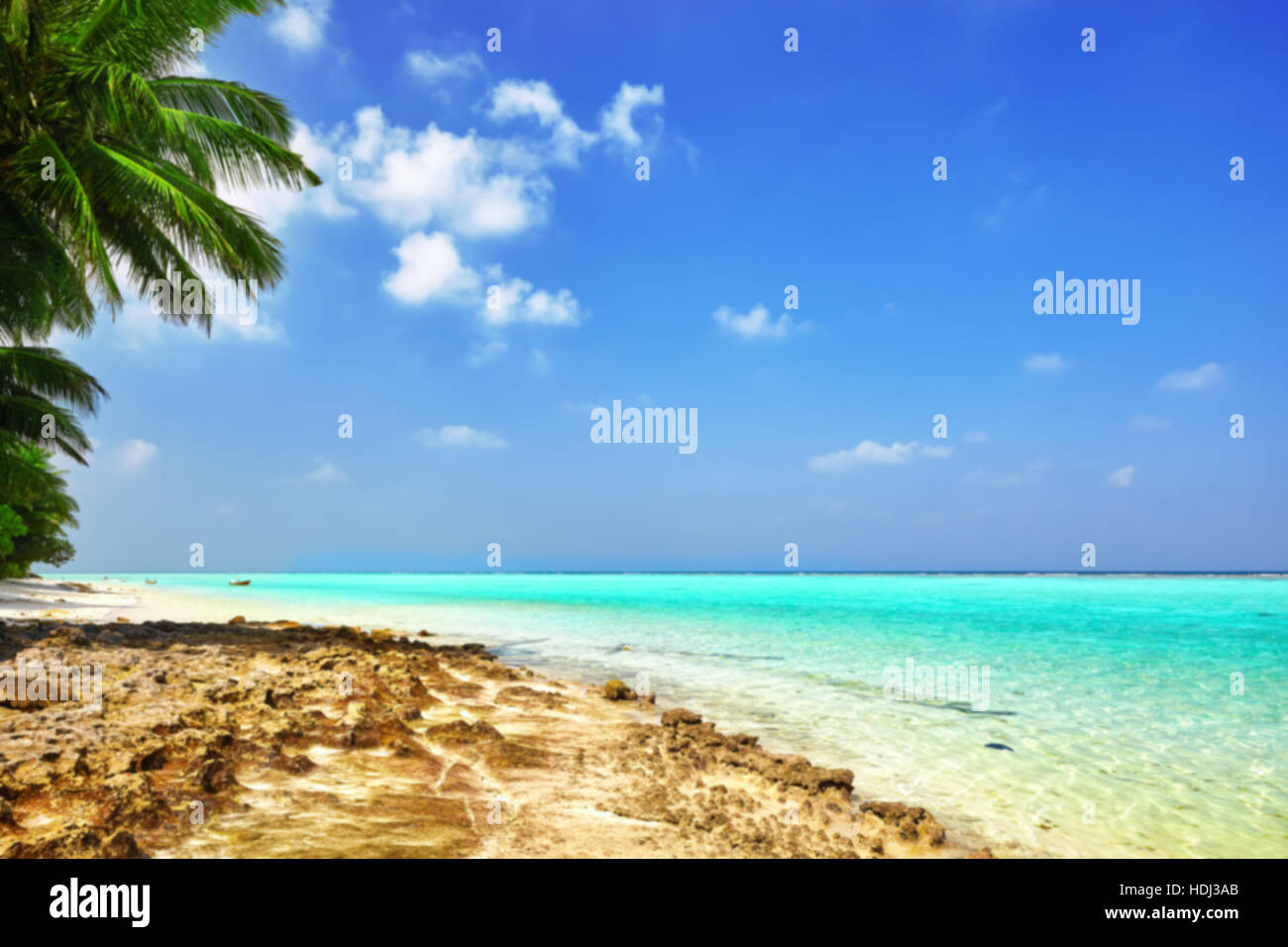 Shoreline of a tropical island in the Maldives and view of the Indian ...