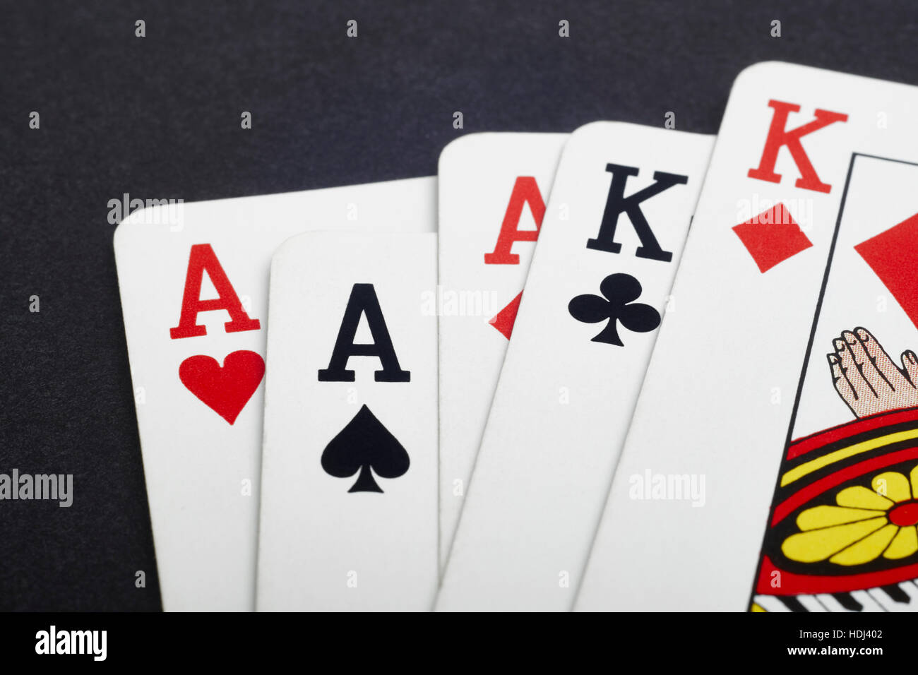 Poker card game with aces and kings full. Black background. Horizontal ...