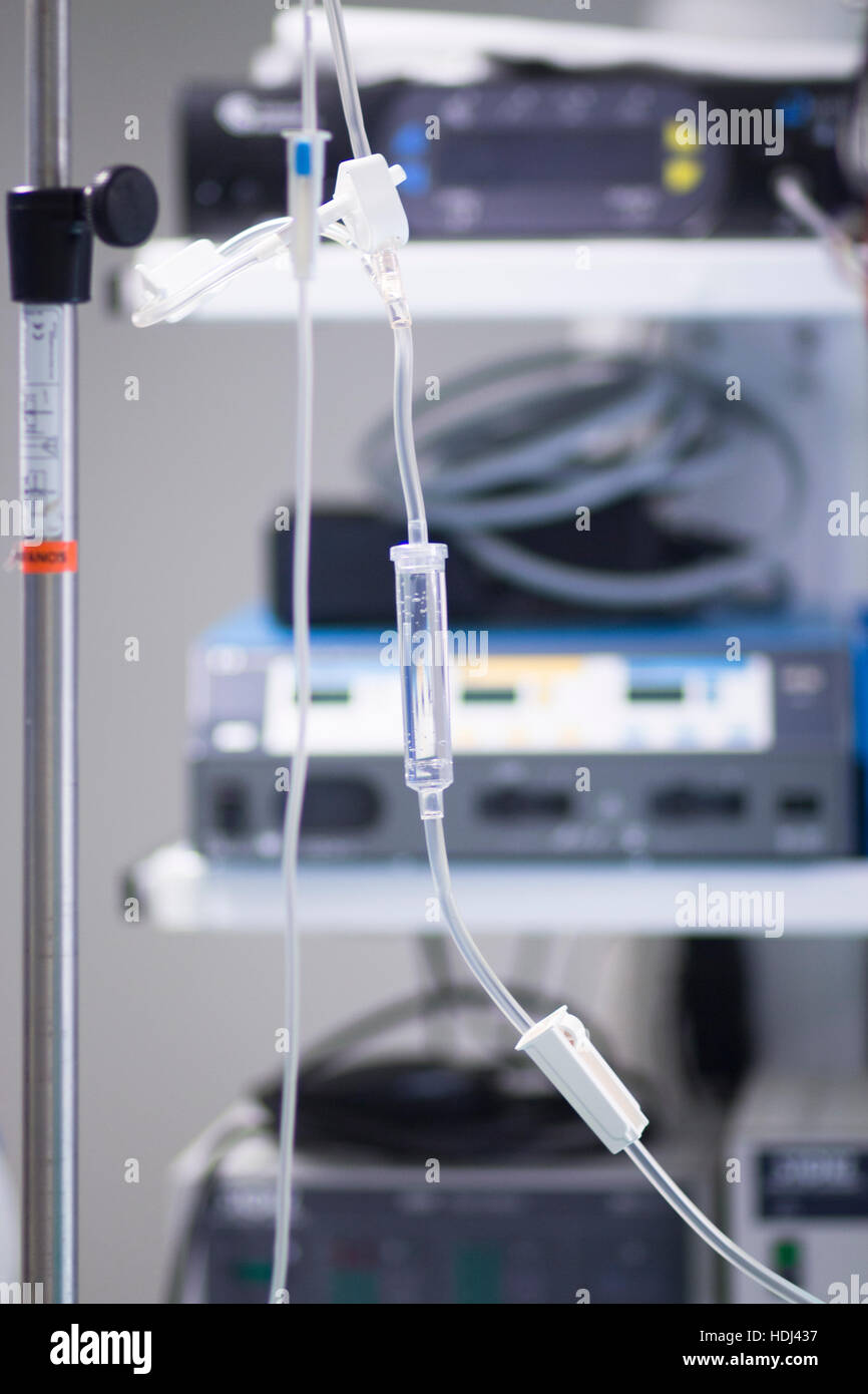 Medical intravenous IV drip in hospital used to replace liquids in ...