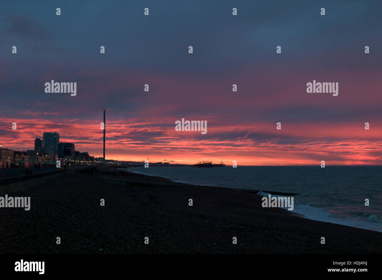 Sunrise over Brighton seafront and pier with i360 viewing tower Stock ...