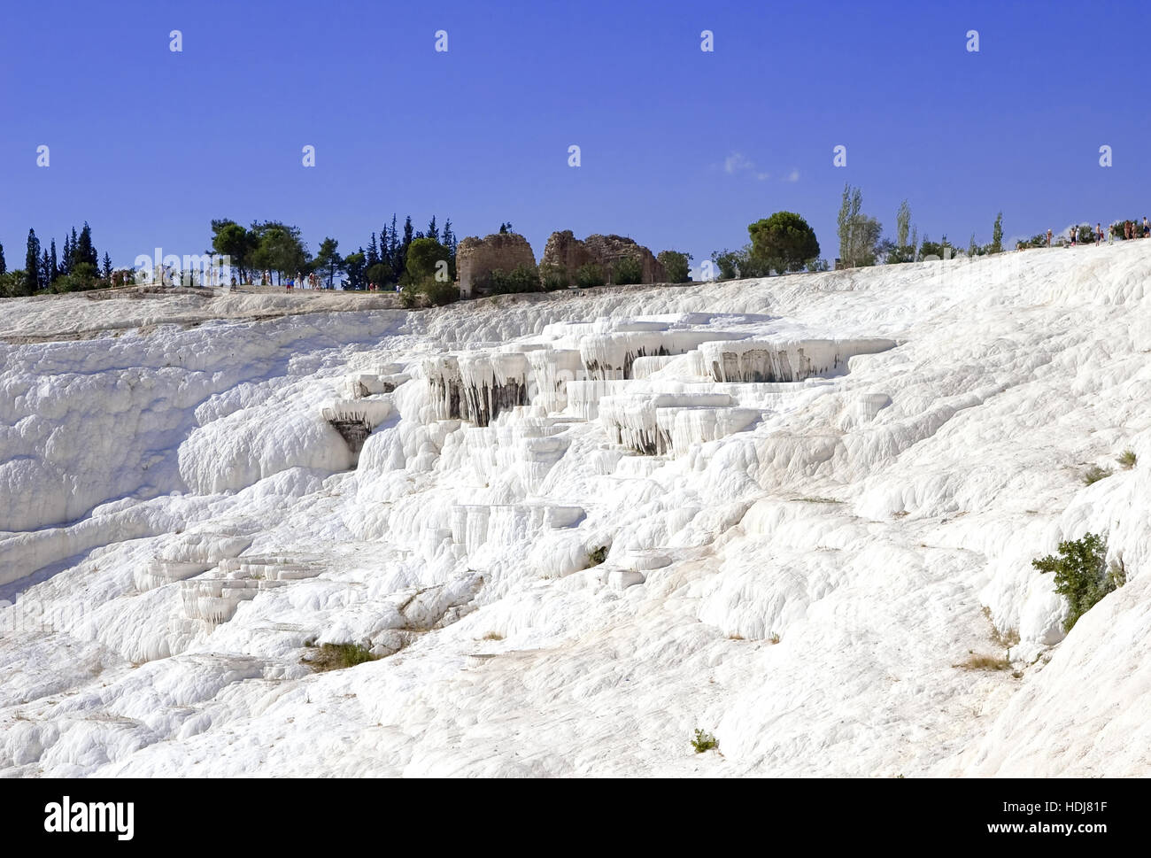 Limy cascades of flowing down water in Turkey. Pamukkale Stock Photo ...
