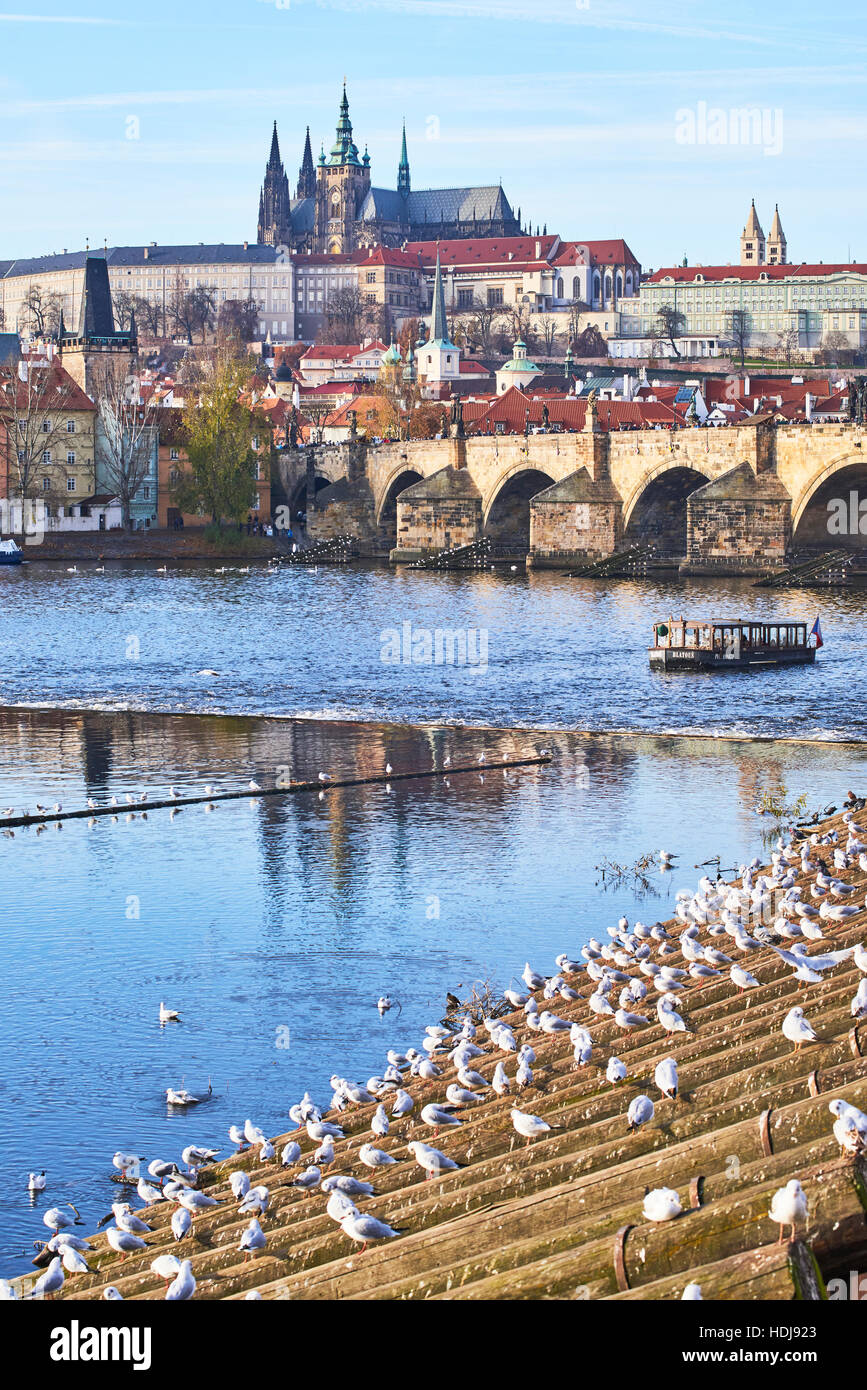 Prague castle and Charles bridge, Prague (UNESCO), Czech republic Stock ...