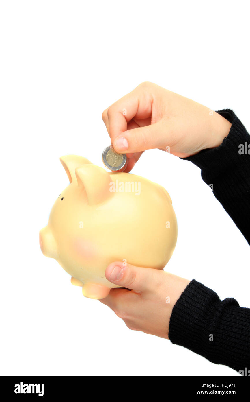 saving euro in a piggy-bank isolated on a white background Stock Photo ...