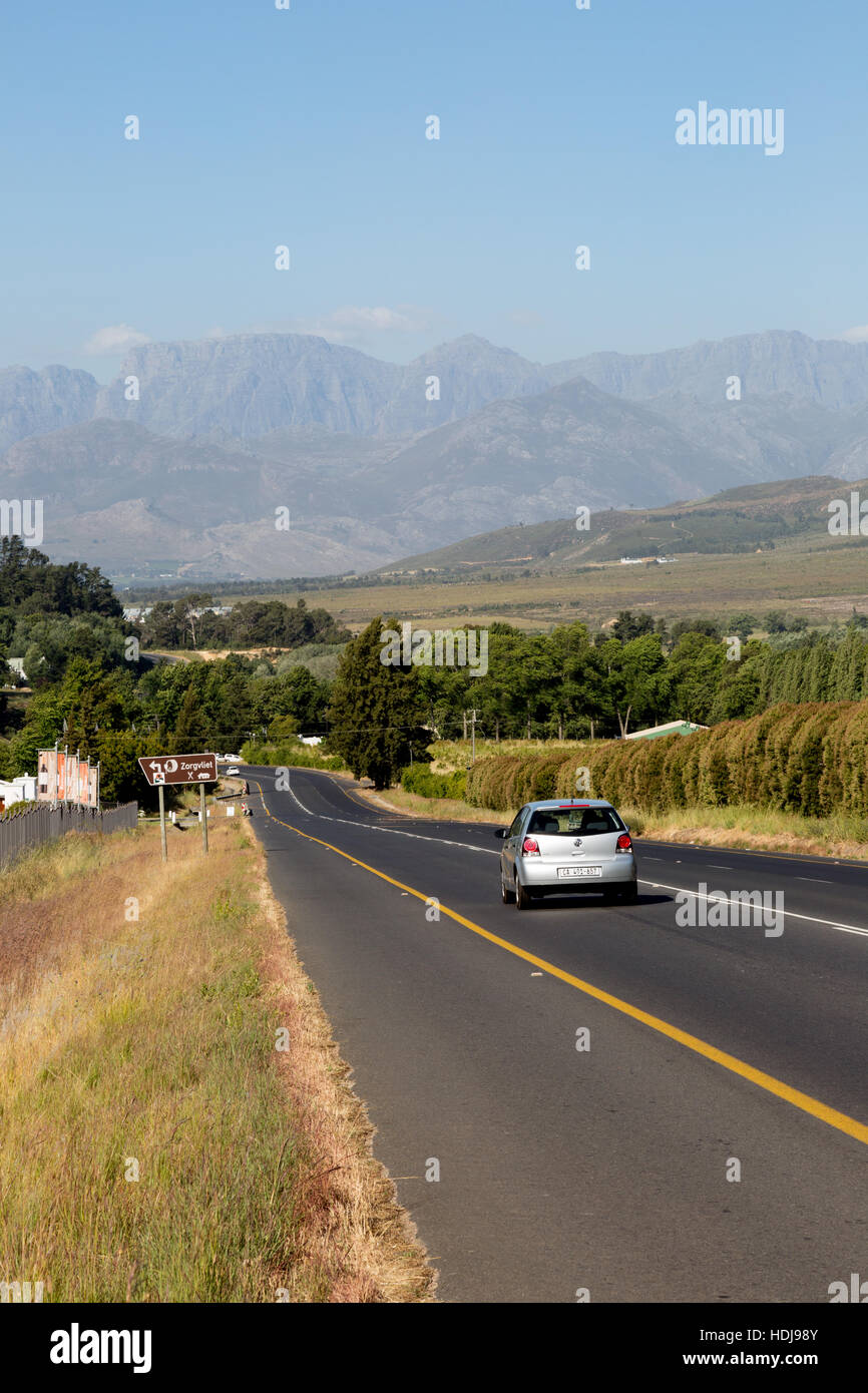 Driving in South Africa winelands, on the R310 between Stellenbosch and ...