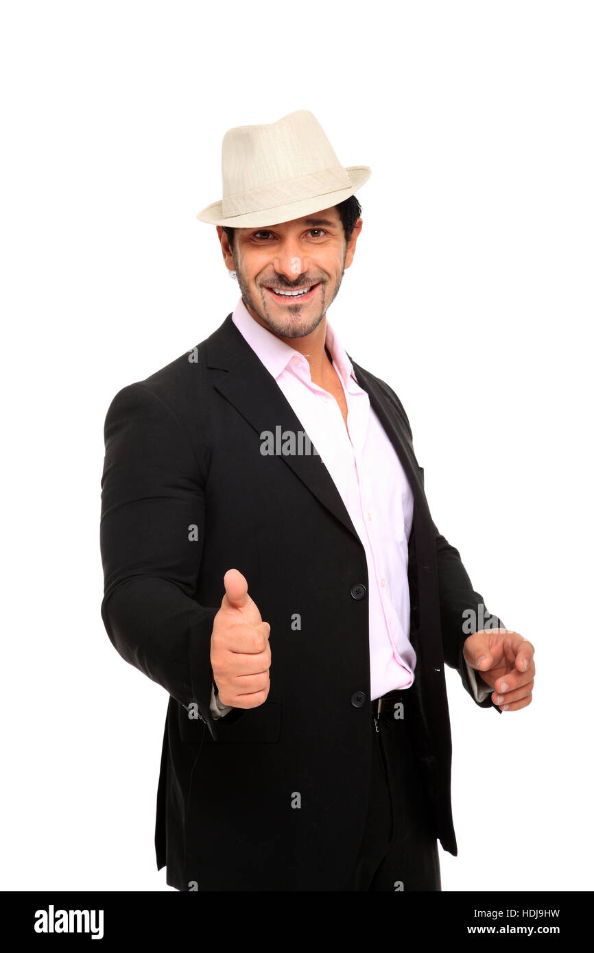 stylish man portrait wearing a hat isolated on a white background Stock ...