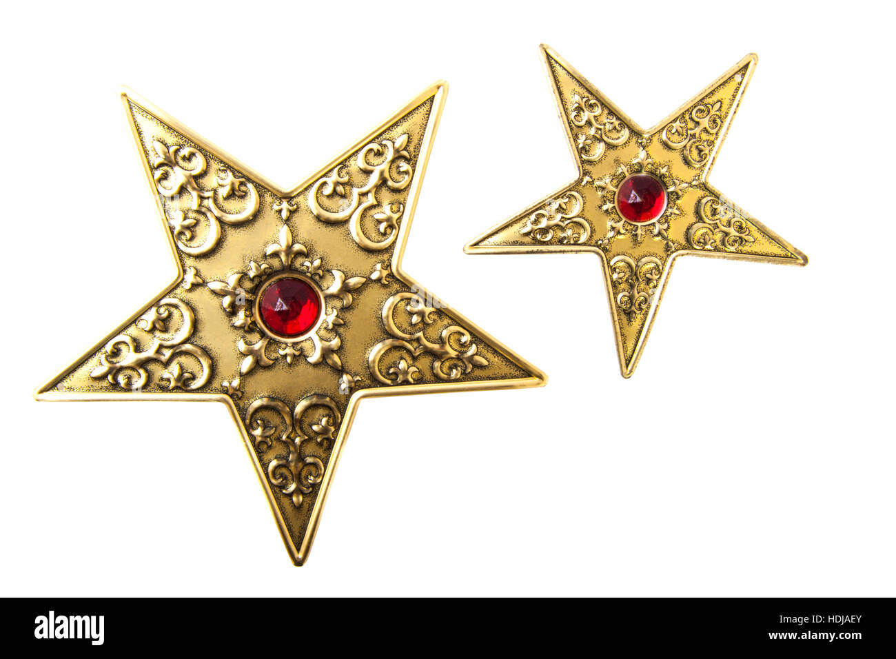 Two christmas stars closeup isolated over white Stock Photo - Alamy