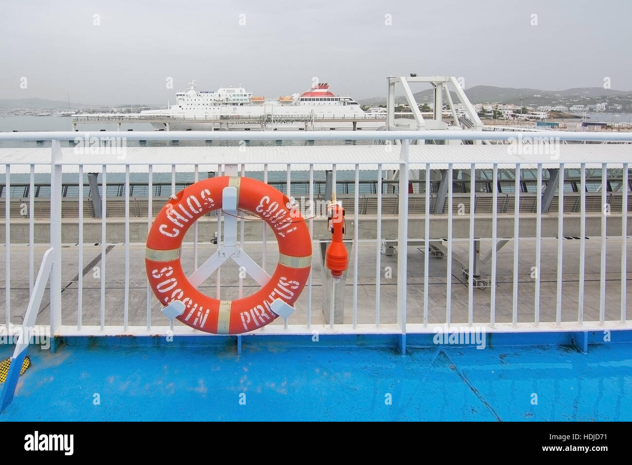 Life rings on ferry crossing on an overcast day on October 25, 2016 at ...
