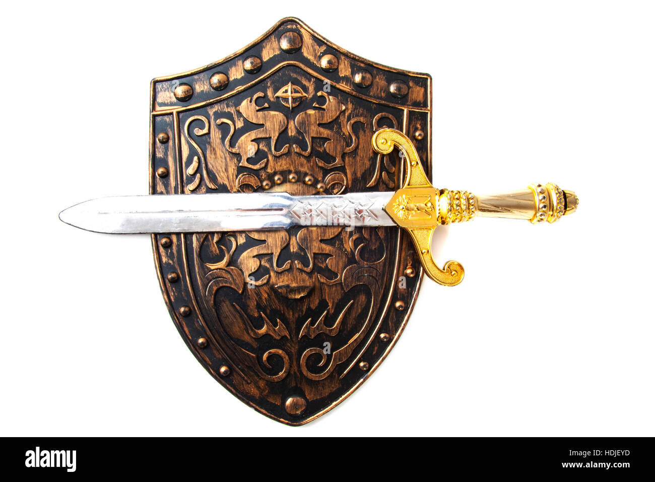 Vintage shield and sword isolated over white Stock Photo - Alamy