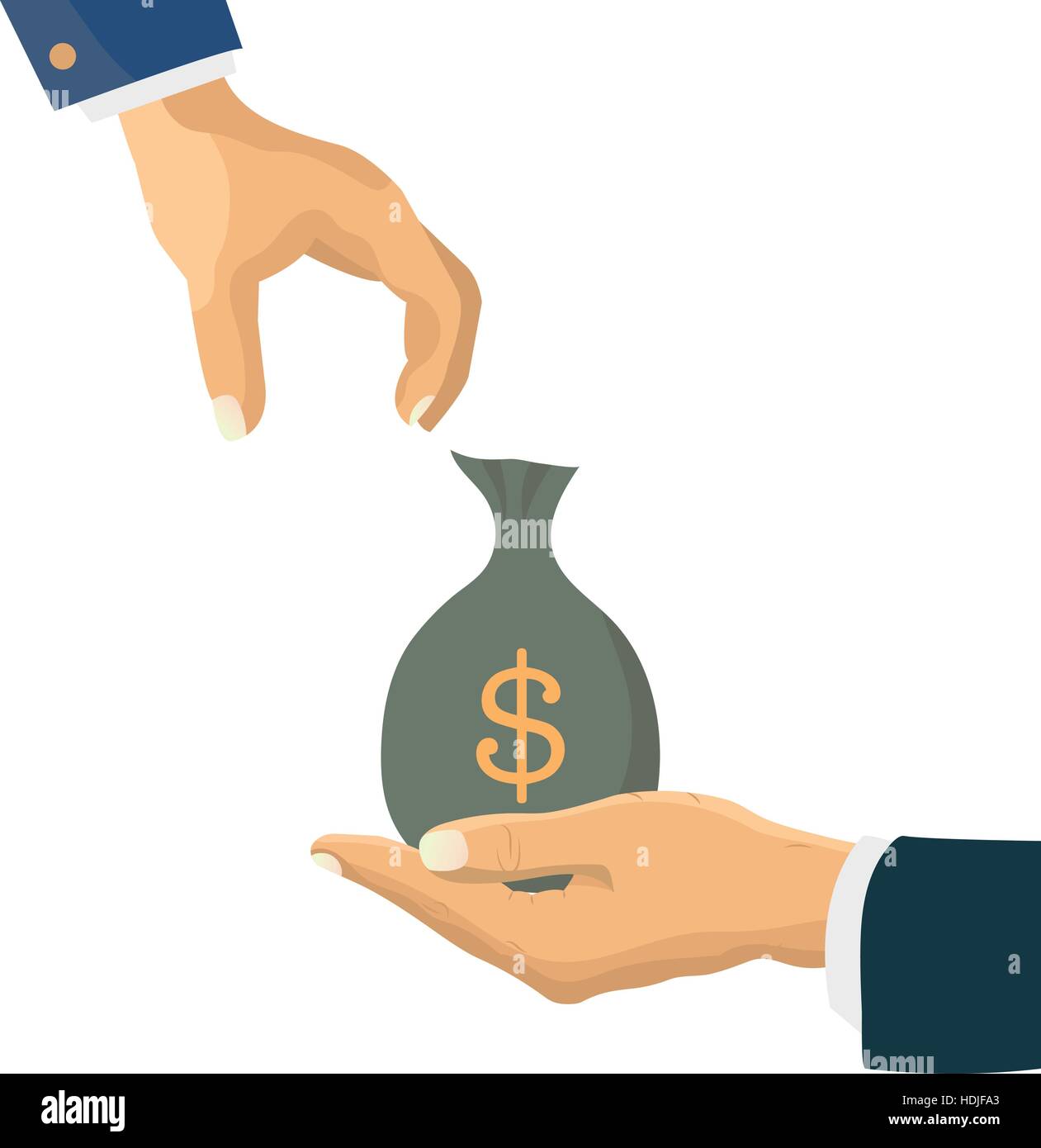Human hand gives money, dollar bag to another person Stock Vector Image ...